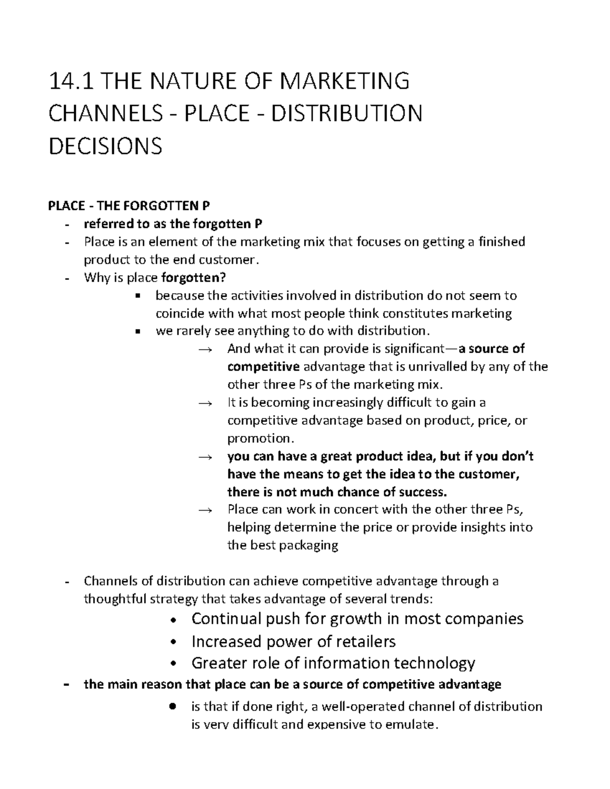 14.1 THE Nature OF Marketing Channels - Place - Distribution Decisions ...
