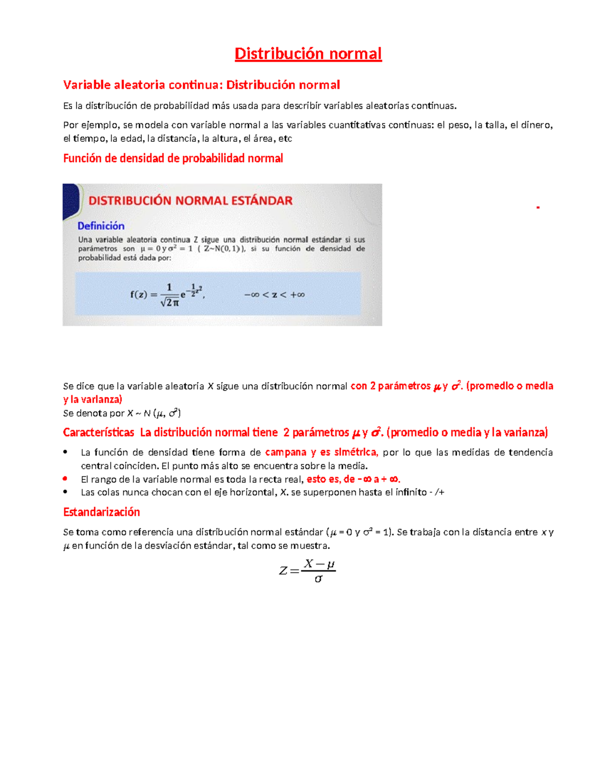Distribución Normal - Distribución normal Variable aleatoria continua ...