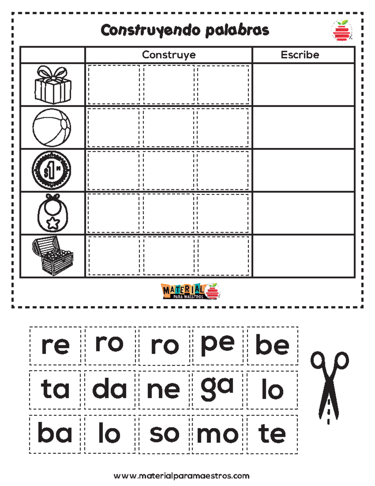 Construyo palabras 3 silabas - Construye Escribe re ta mo te ne ro ro ...