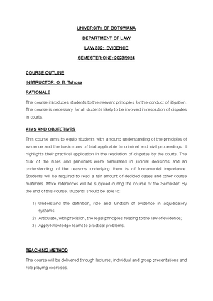 Evidence Notes - LAW 332- LAW OF EVIDENCE COMPILED BY NIDA MALLAM ...