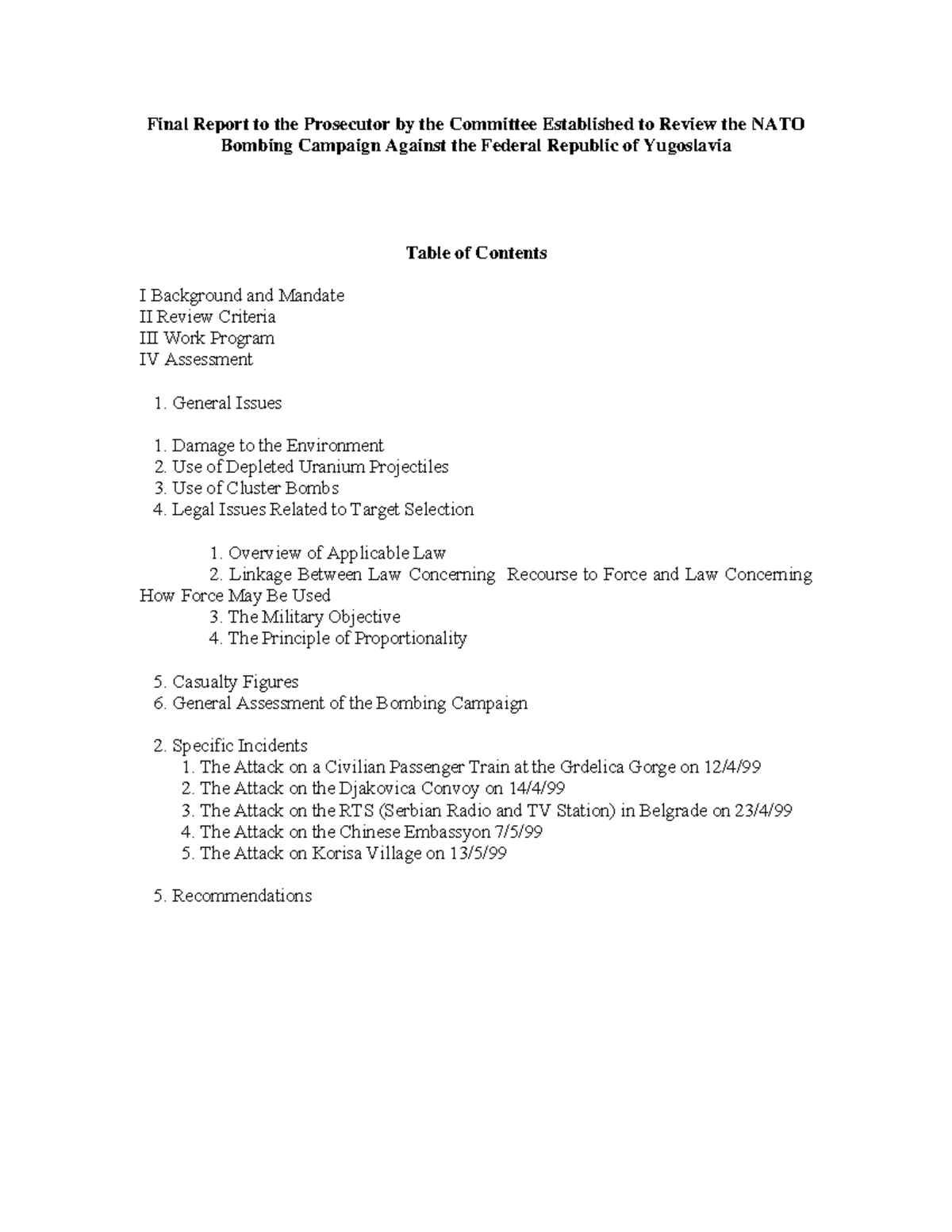 Final Report to the Prosecutor by the Committee Established to Review ...