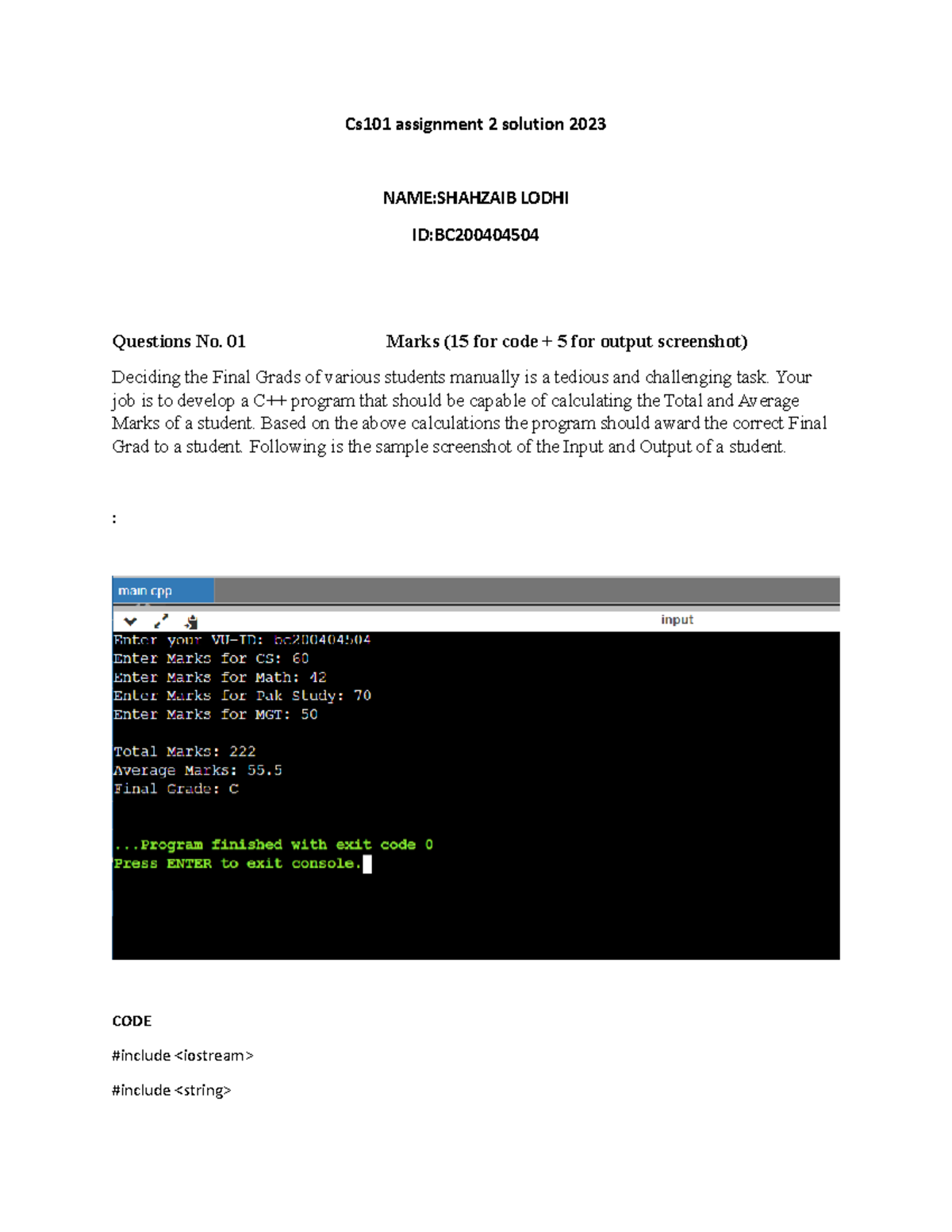 types of computer - Cs101 assignment 2 solution 2023 NAME:SHAHZAIB LODHI ID:BC Questions No. 01 ...