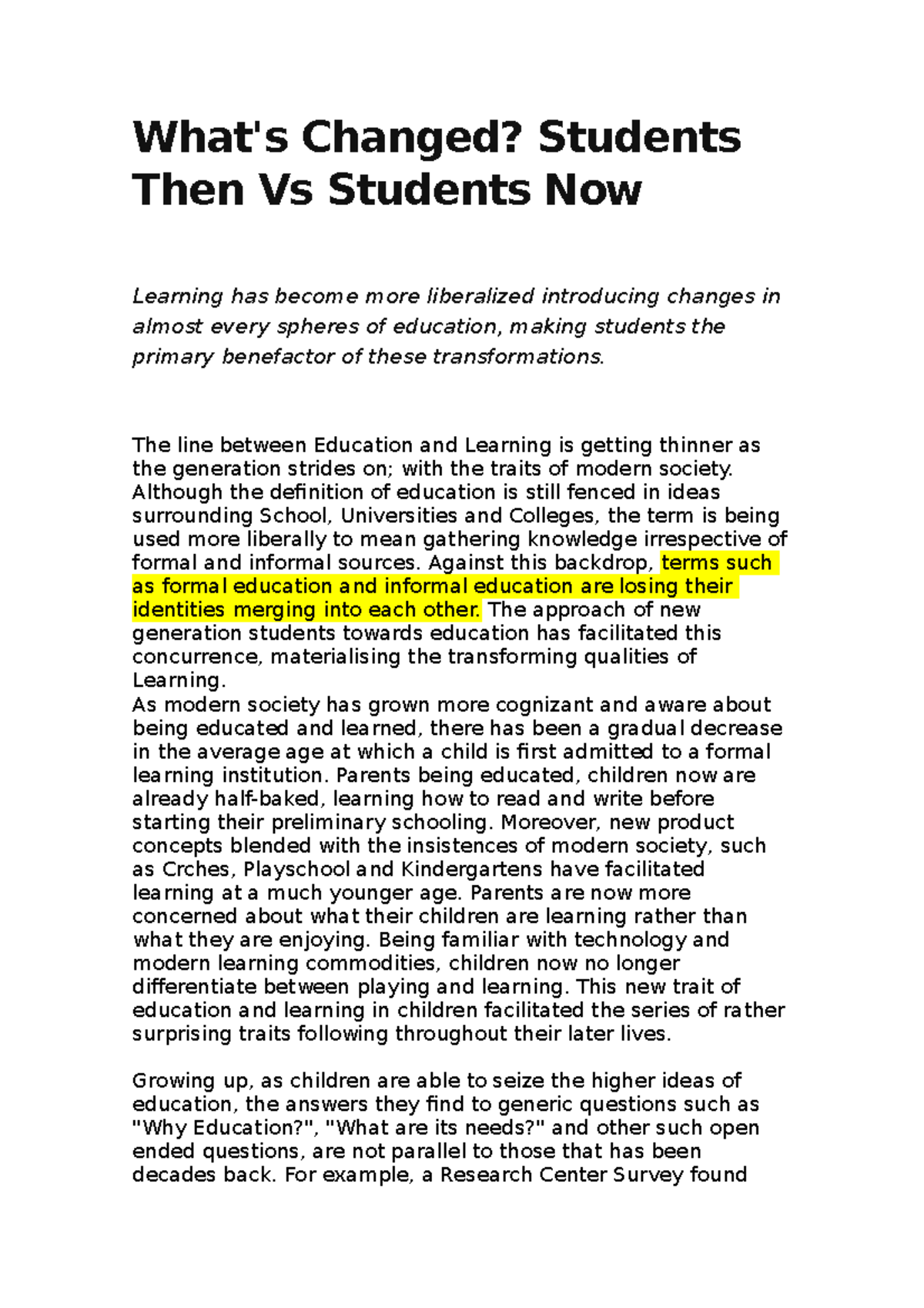 Students now and then - What's Changed? Students Then Vs Students Now ...
