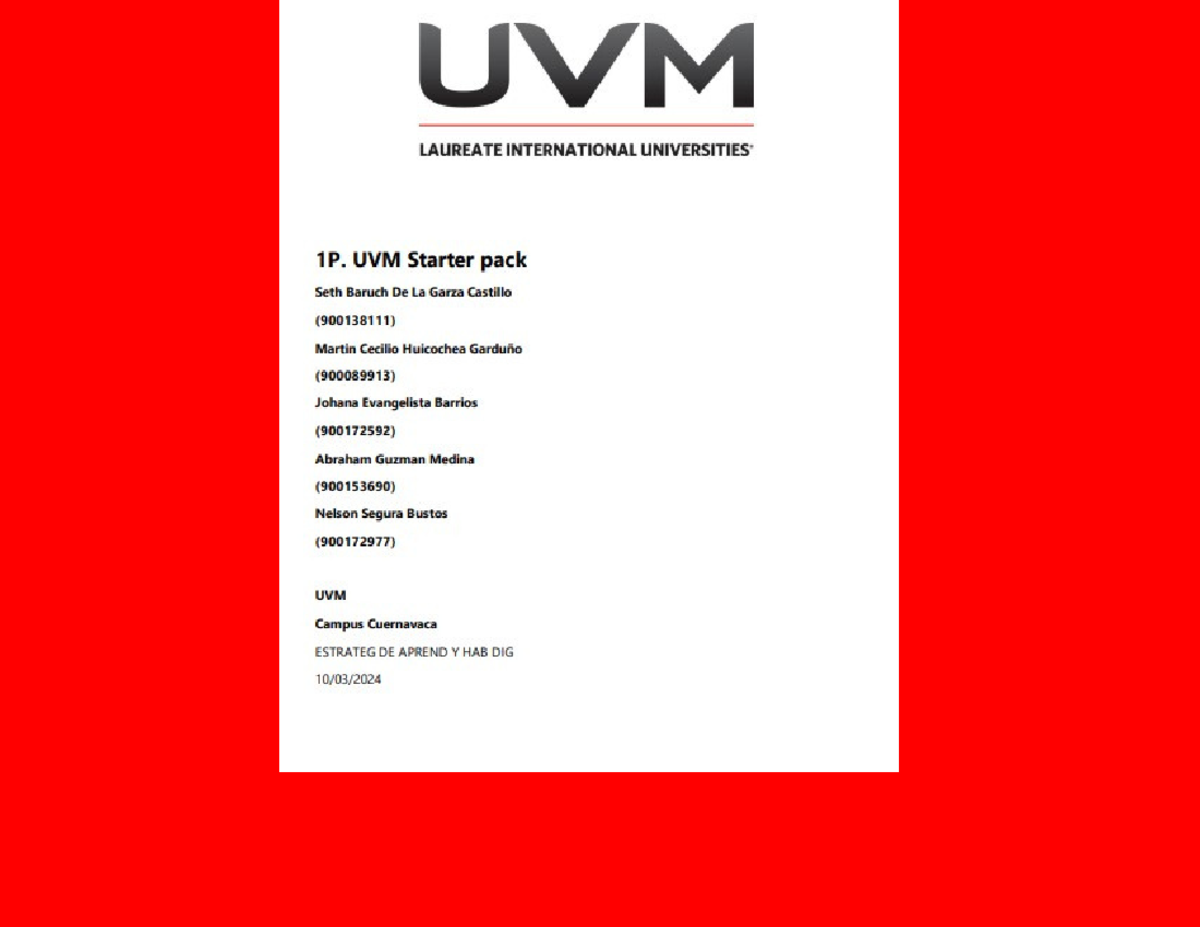 1P. UVM Starter pack - uvm visita 800 000 0886 uvm/la- uvm/campus ...