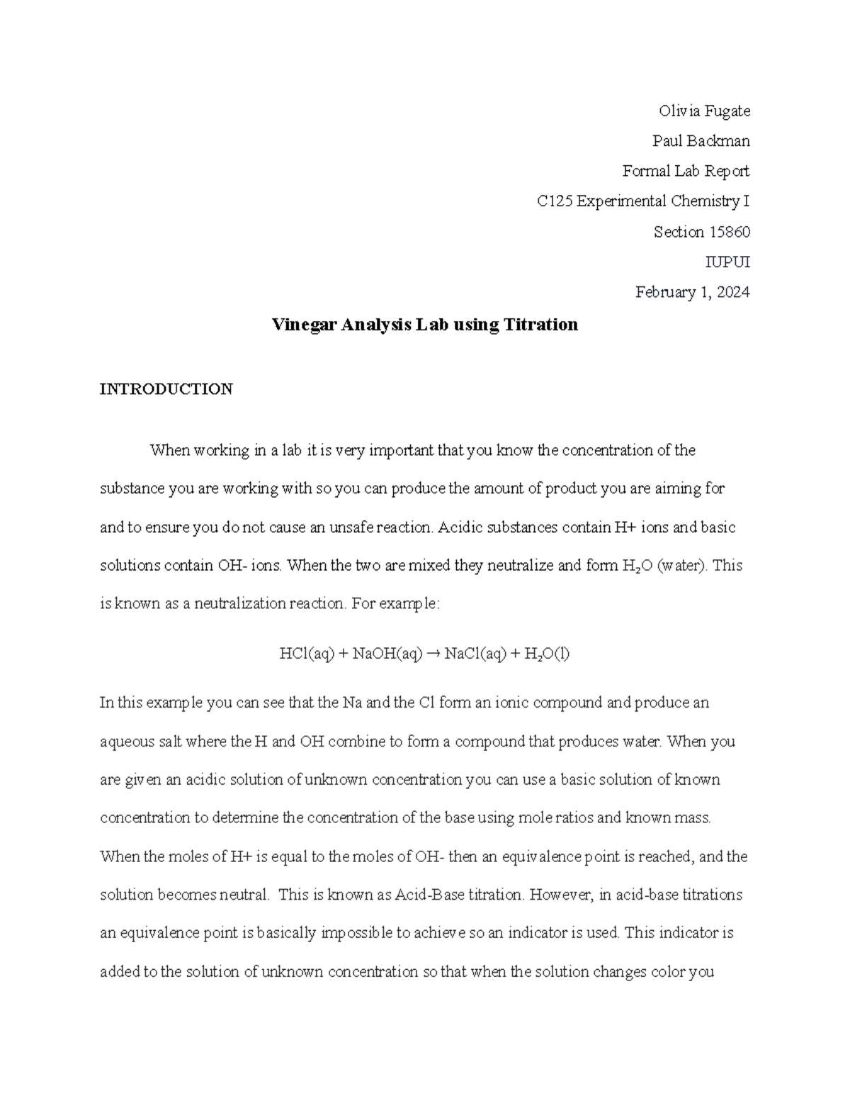 Olivia Fugate - Lab Report - Olivia Fugate Paul Backman Formal Lab ...