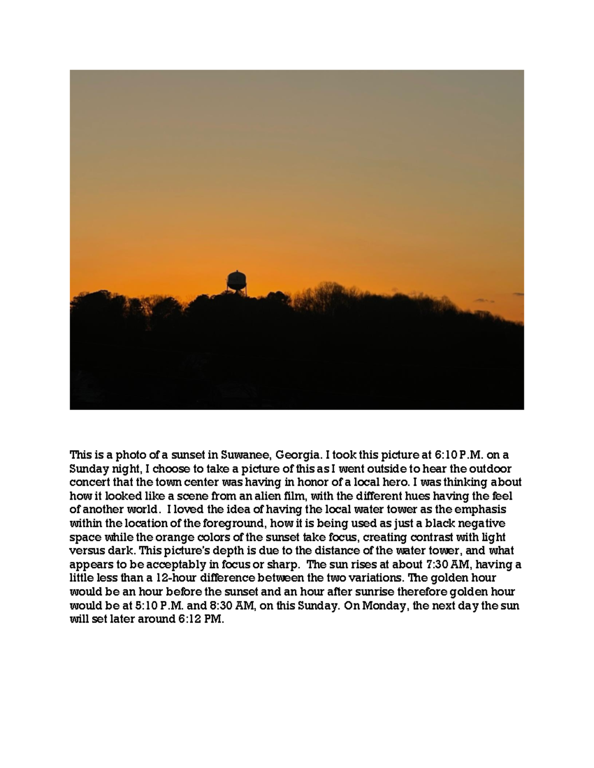 Art Project 1 - This is a photo of a sunset in Suwanee, Georgia. I took ...