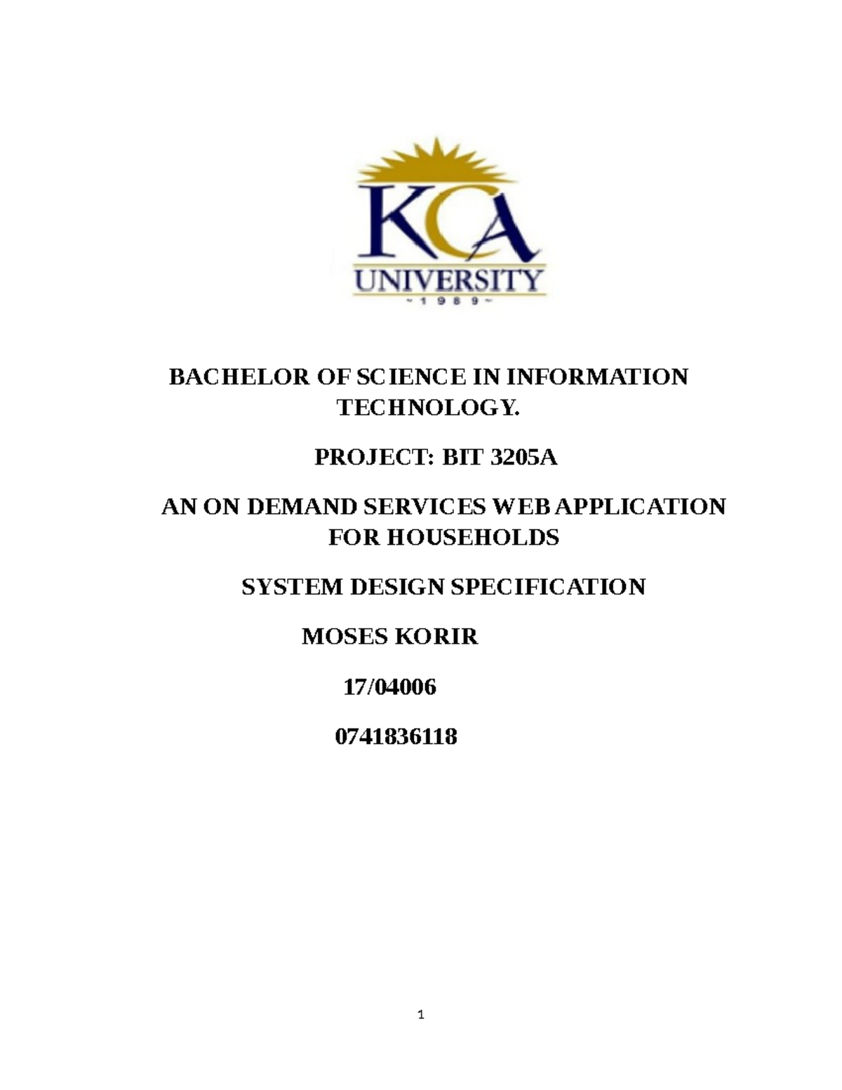 System Design Specification - BACHELOR OF SCIENCE IN INFORMATION ...