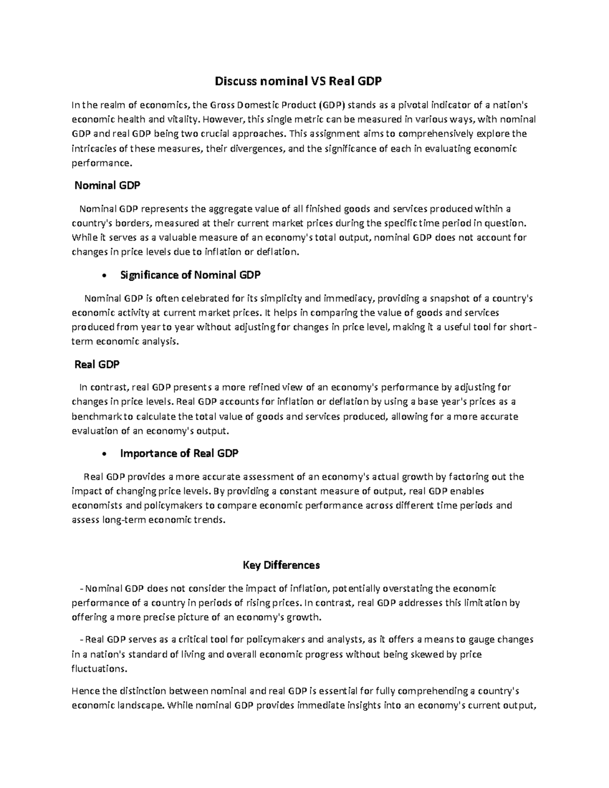 Econ C&D - Discuss nominal VS Real GDP In the realm of economics, the ...
