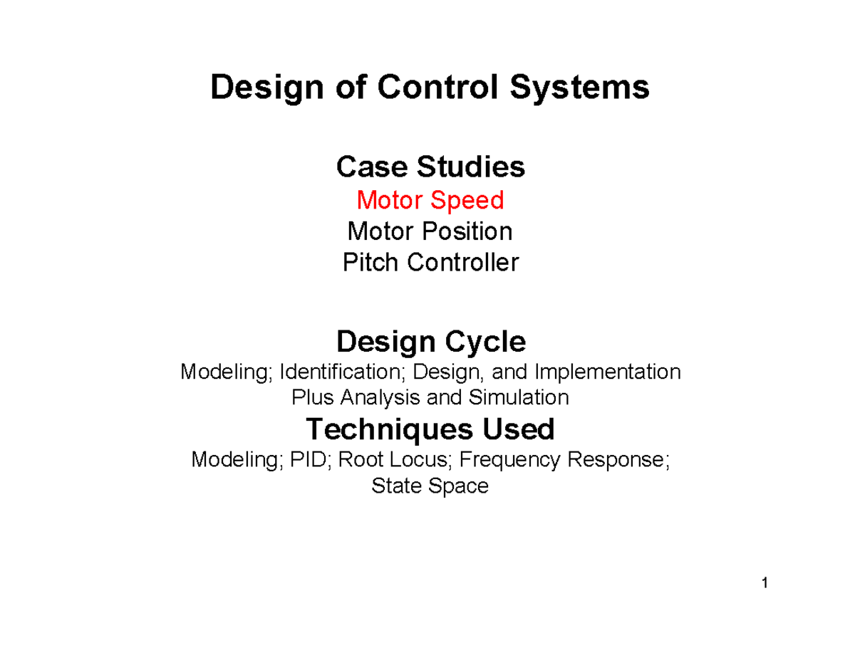 Fundamental of contorl systems -lec 10 - Design of Control Systems Case ...