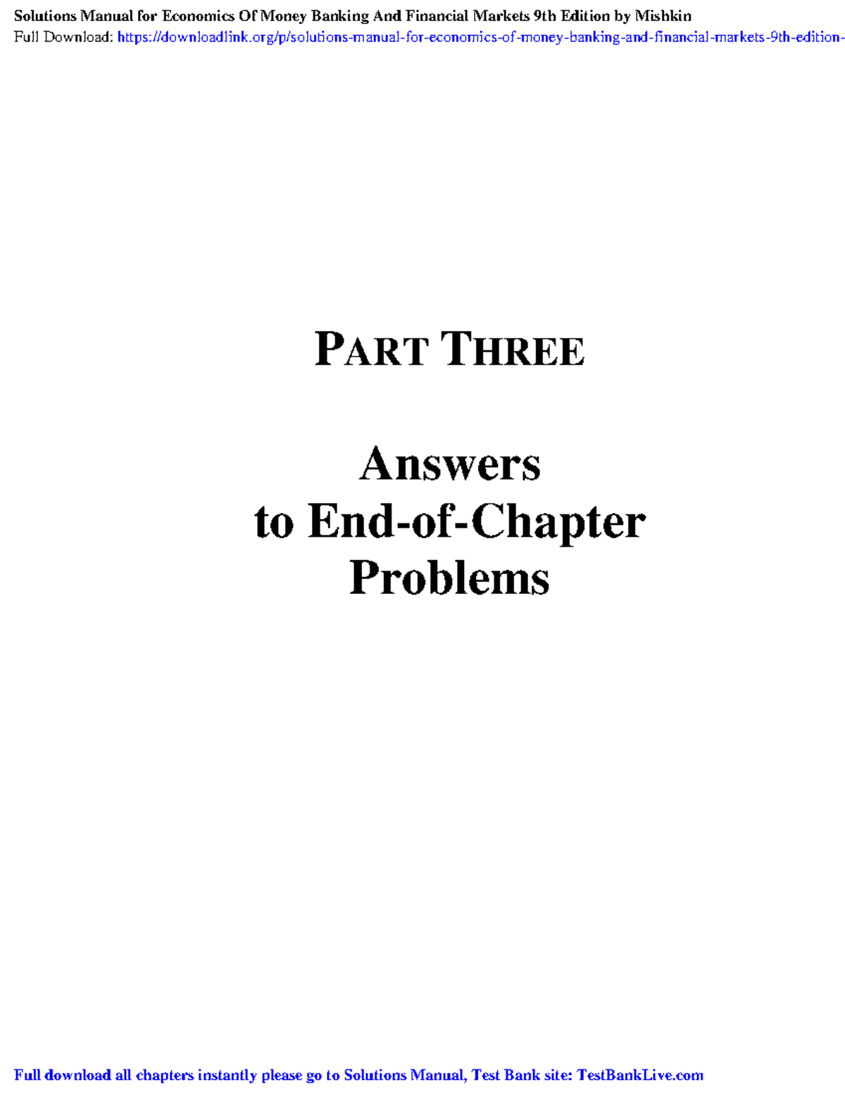 Money Banking and Financial Markets Solutions - PART THREE Answers to ...