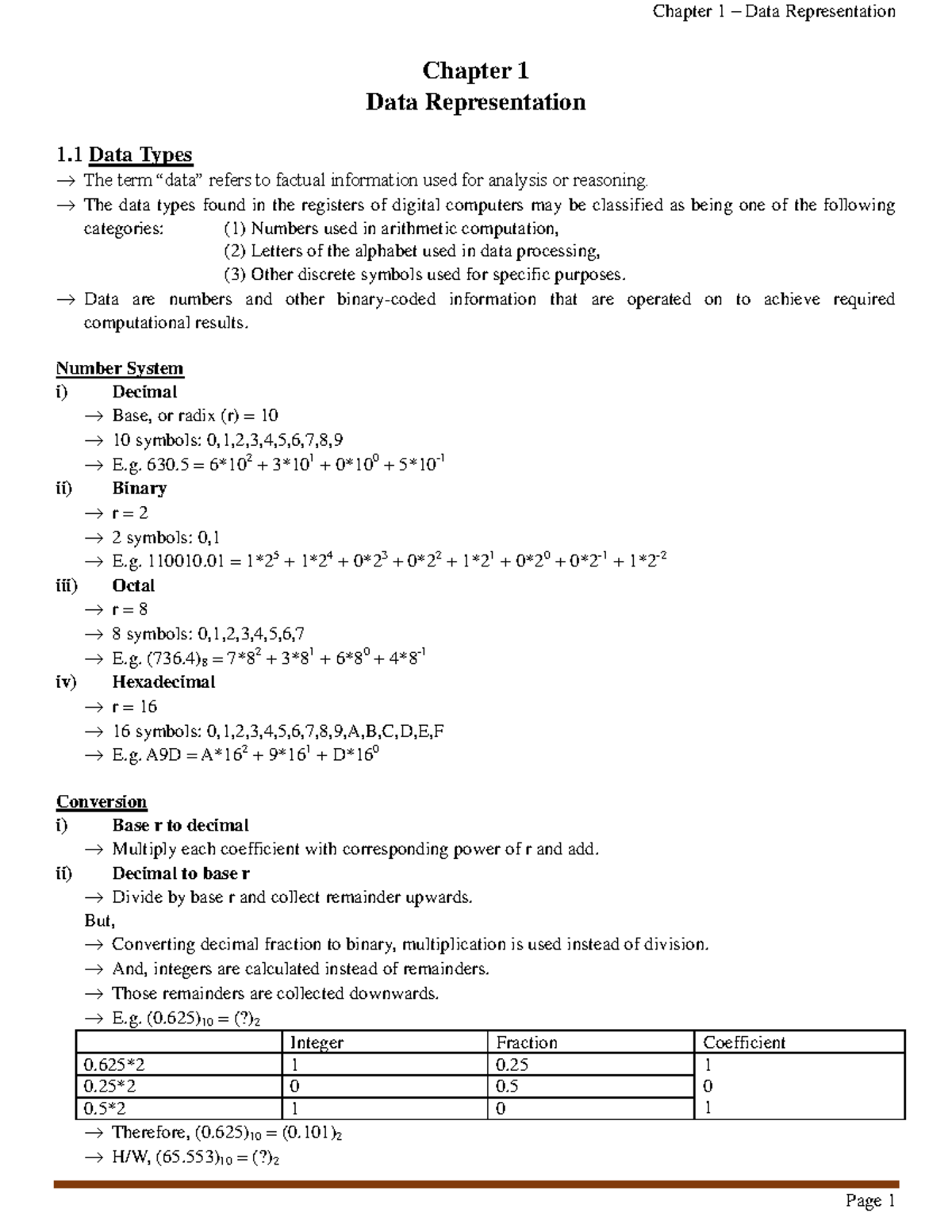Chapter 1 CO BIM III - Chapter 1 Data Representation 1 Data Types The term
