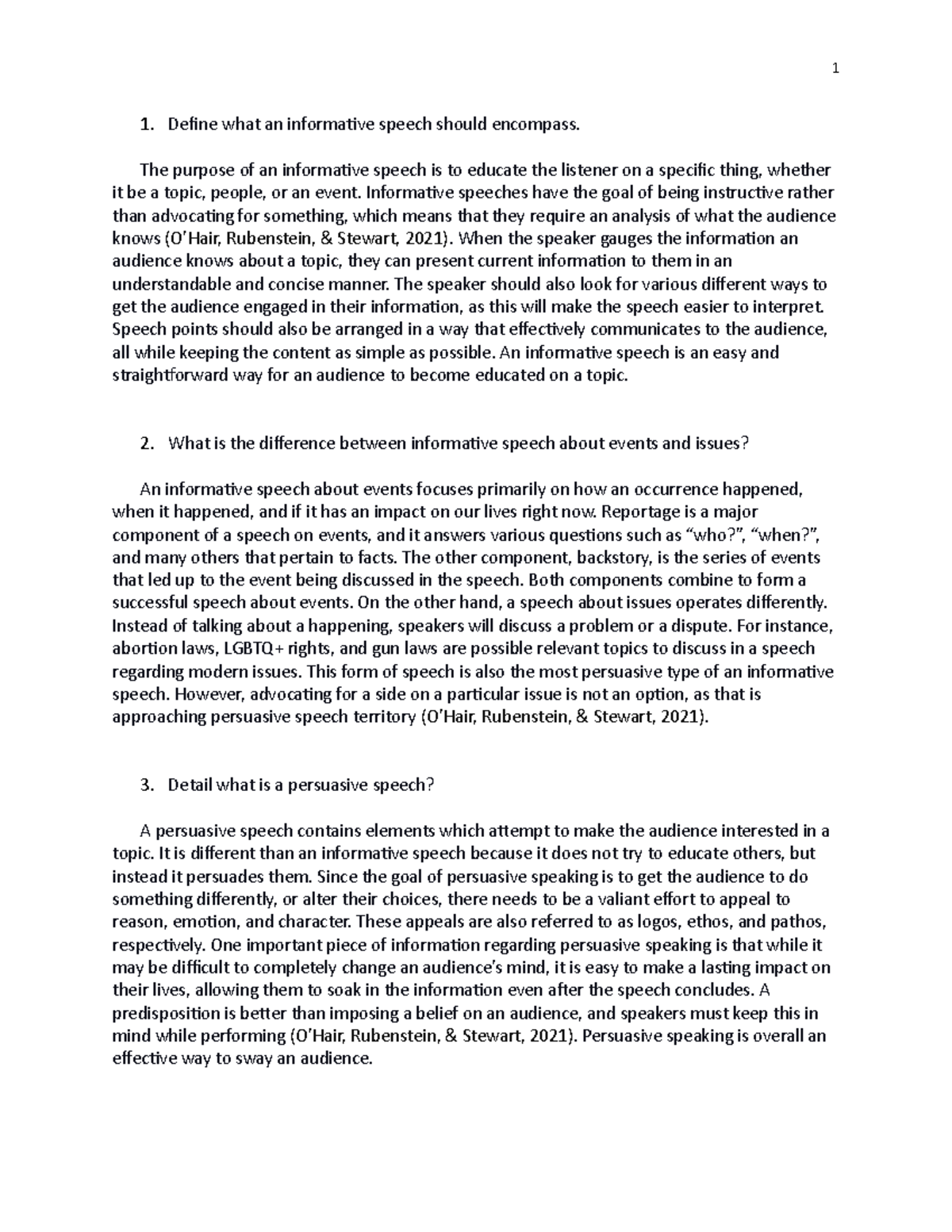 Concept Review 4 - Define what an informative speech should encompass ...