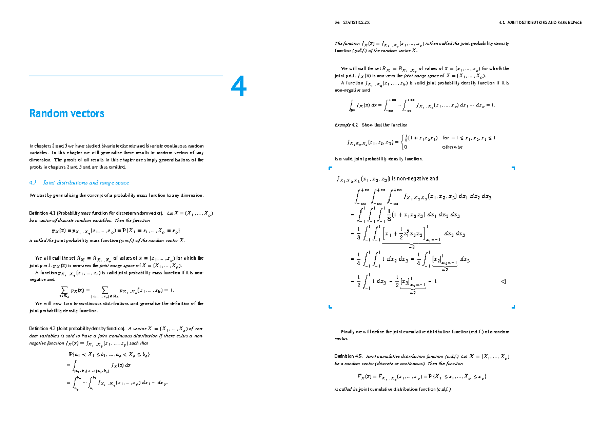 Random Vectors - I - 4 Random vectors In chapters 2 and 3 we have studied bivariate discrete and ...