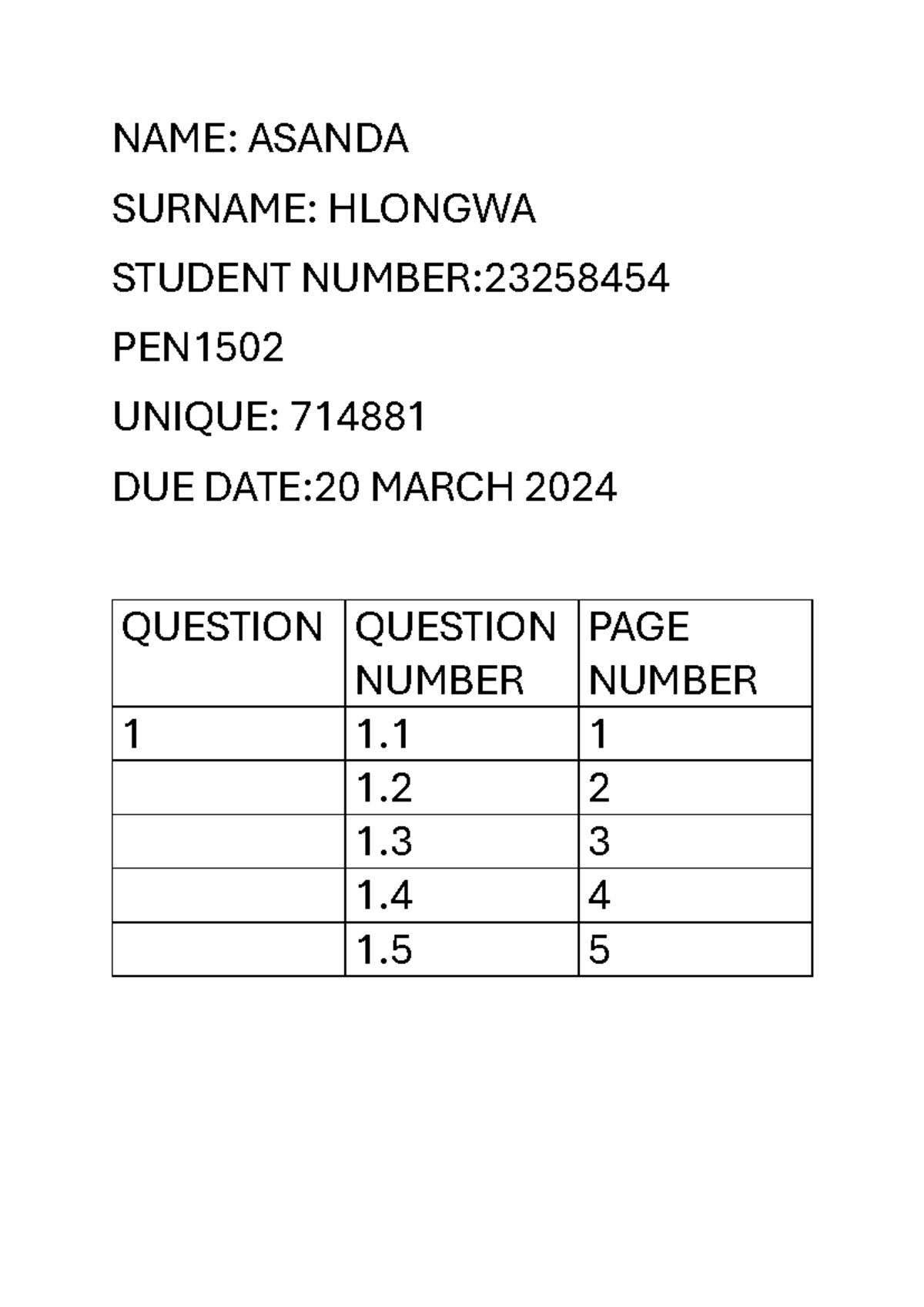 Asanda Hlongwa 14392435 0 - NAME: ASANDA SURNAME: HLONGWA STUDENT ...