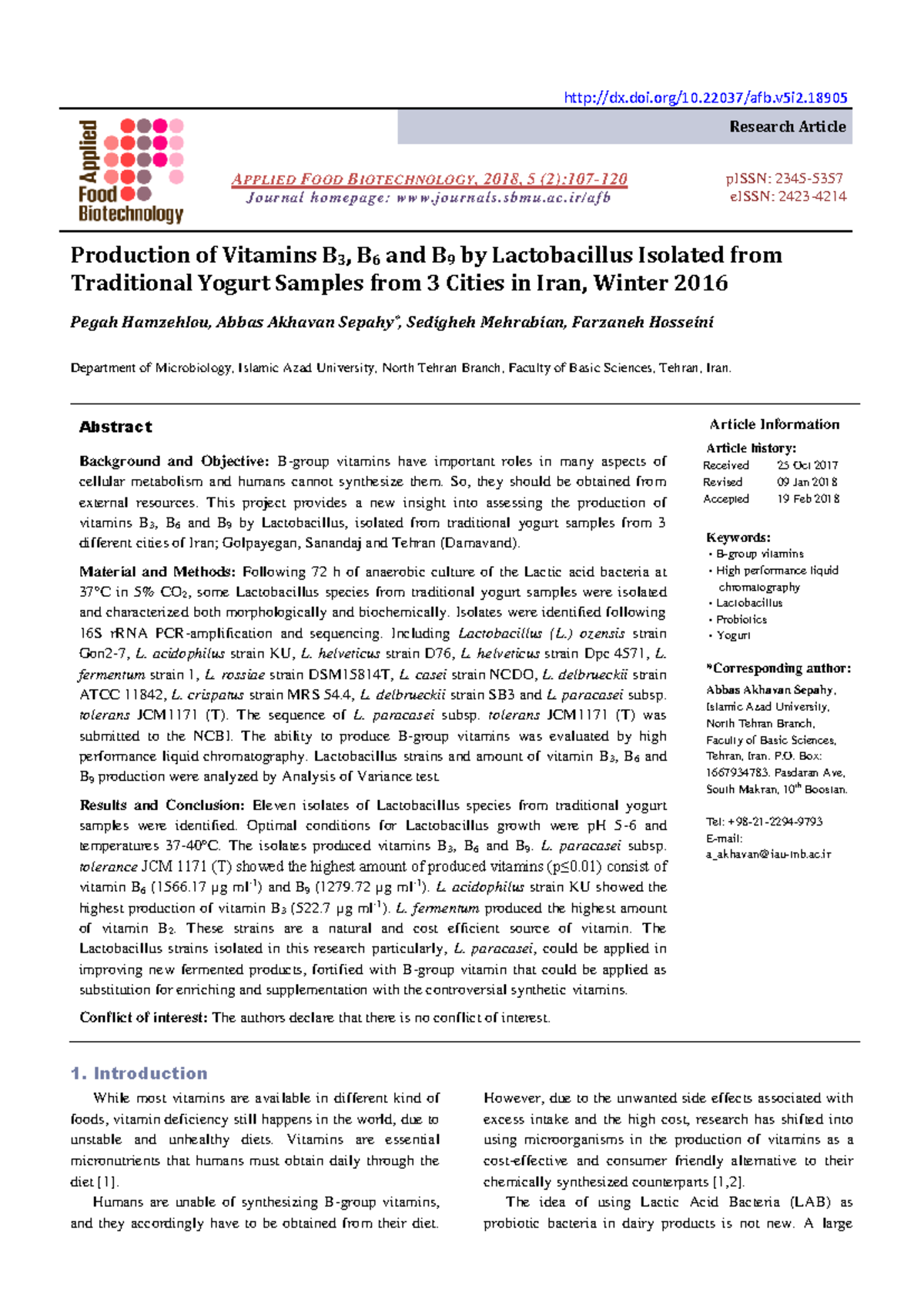 LAB produce VTM - dffdvdfsvdvdv - dx.doi/10.22037/afb.v5i2. Research ...