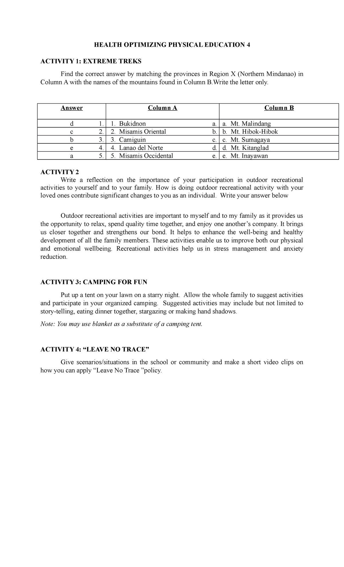 Health Optimizing Physical Education 4 - HEALTH OPTIMIZING PHYSICAL ...