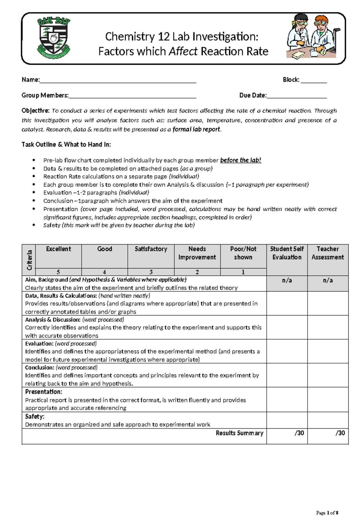 Factors affecting reaction rate lab - Name: Block: Group Members: Due ...