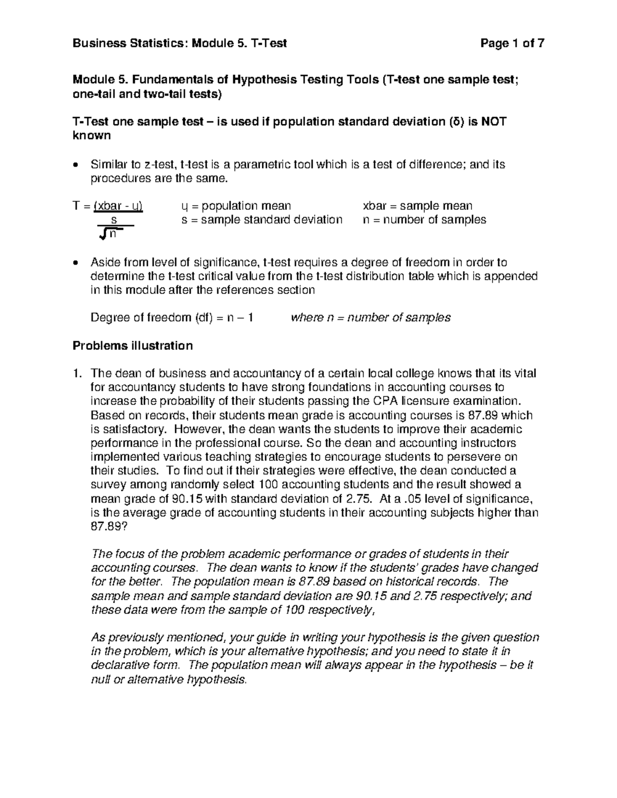 Statistics Module 5 - Module 5. Fundamentals of Hypothesis Testing ...