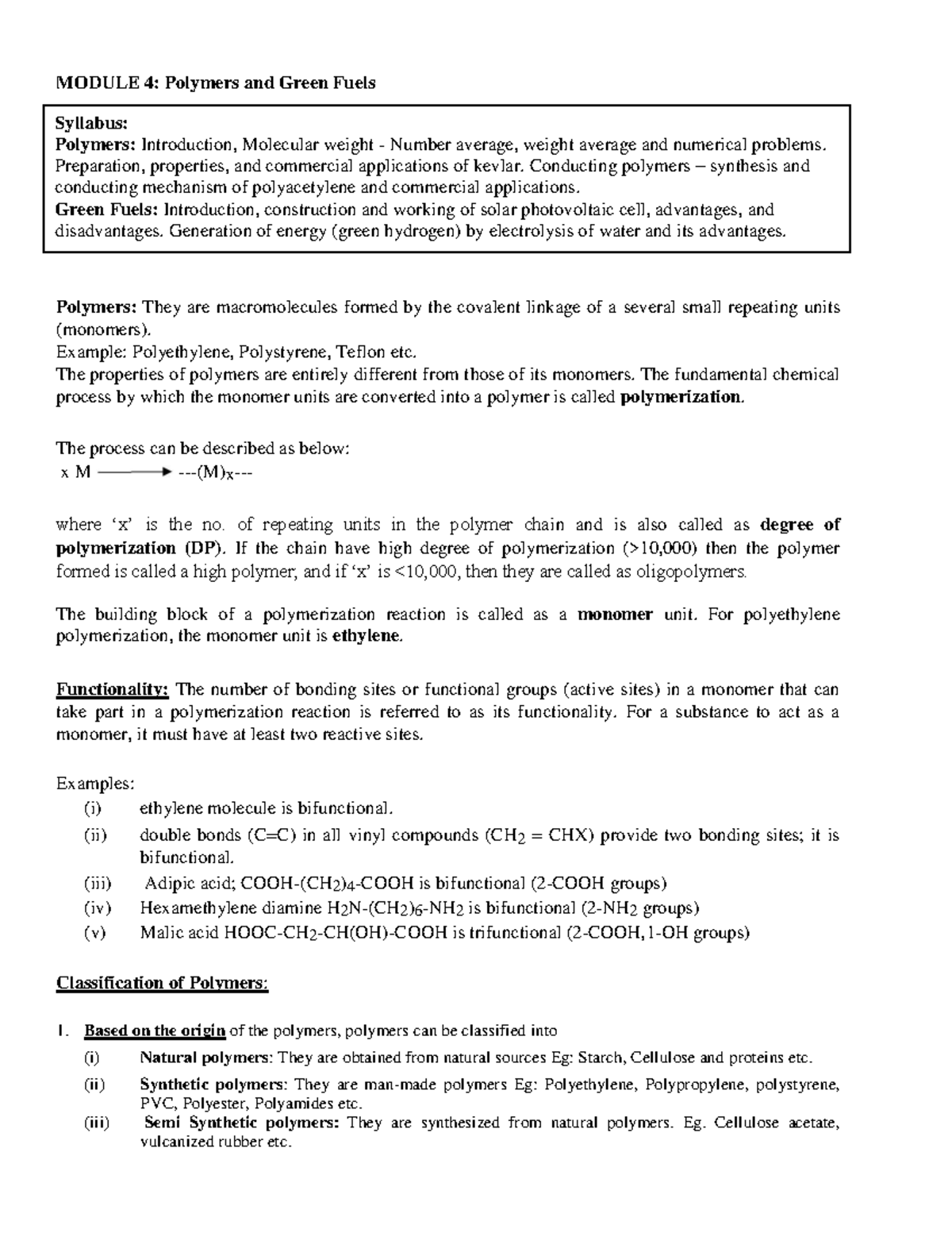 Module-4-Polymers and Green Energy-1 - MODULE 4: Polymers and Green ...