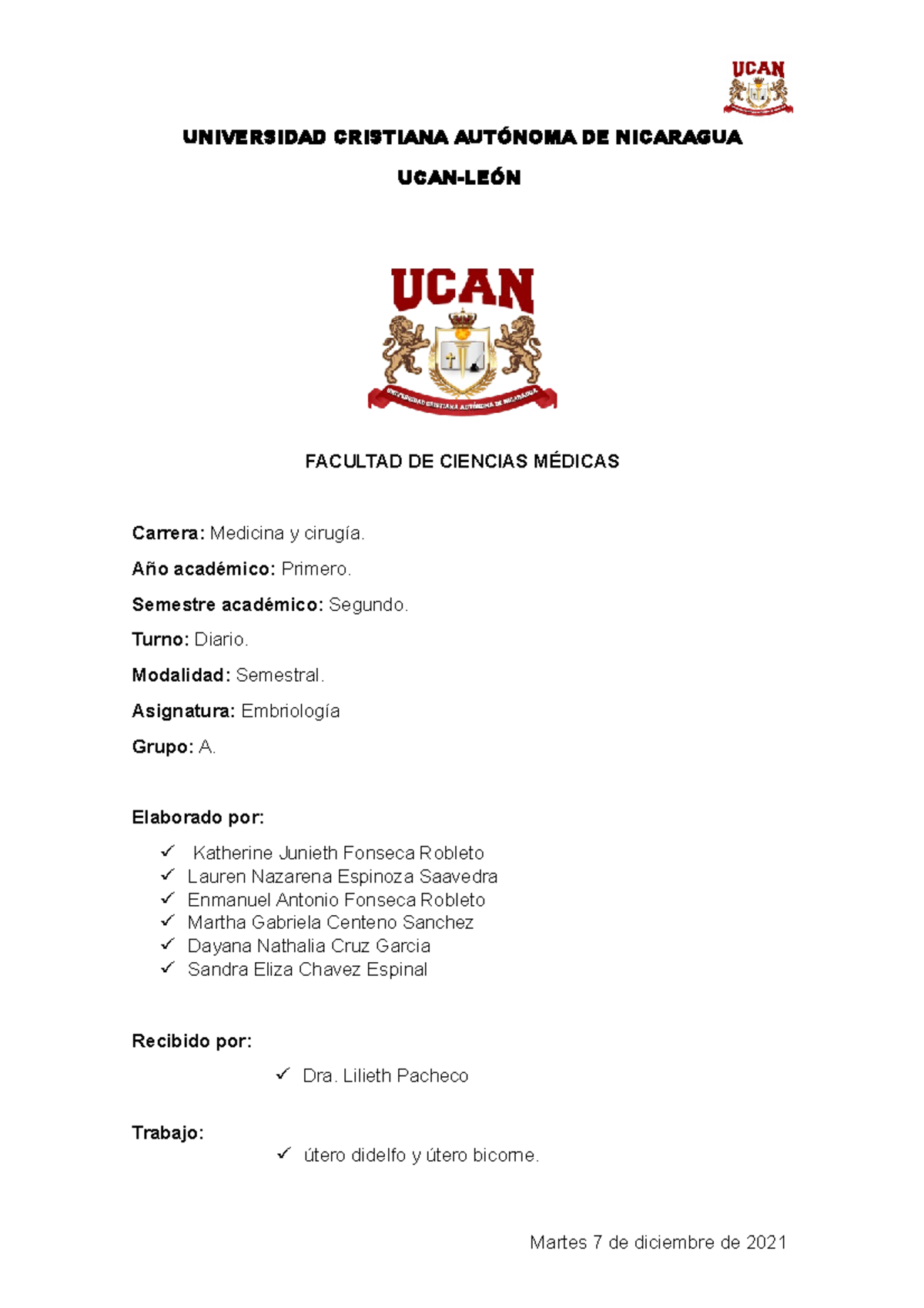 Utero didelfo y utero bicorne - UNIVERSIDAD CRISTIANA AUTÓNOMA DE ...