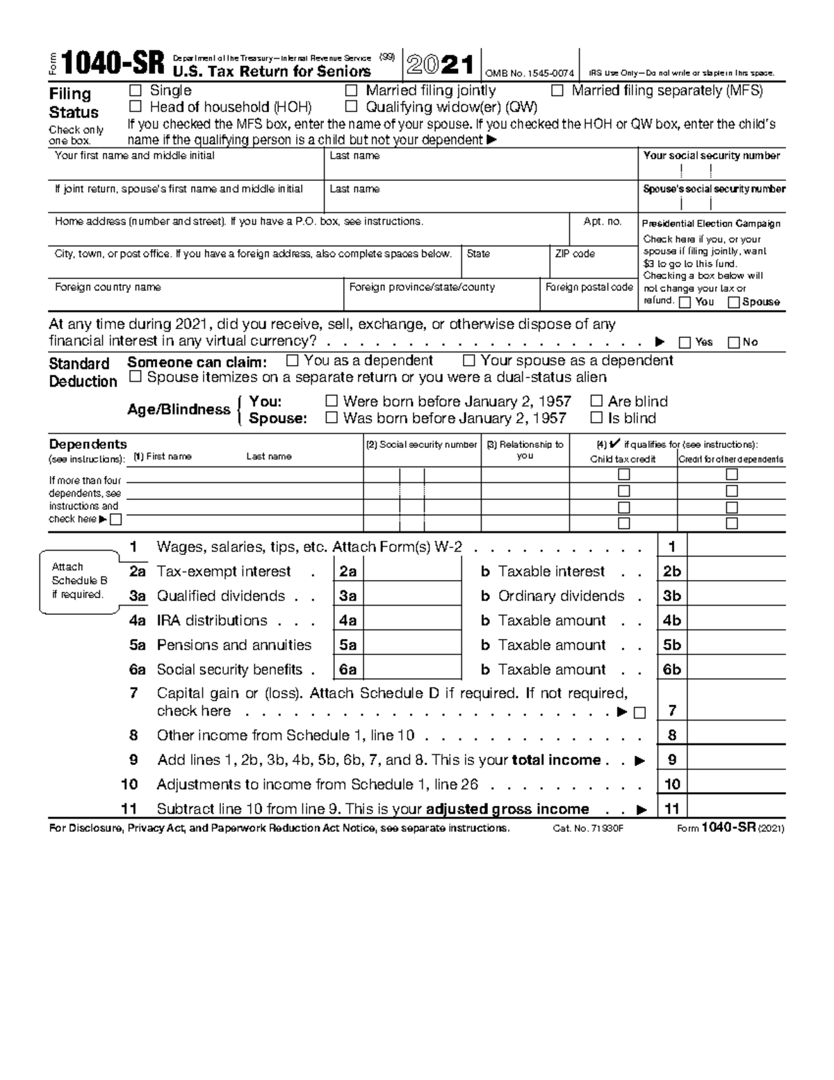 Tax form basic for fed - Form1040-SR U. Tax Return for Seniors 2021 ...