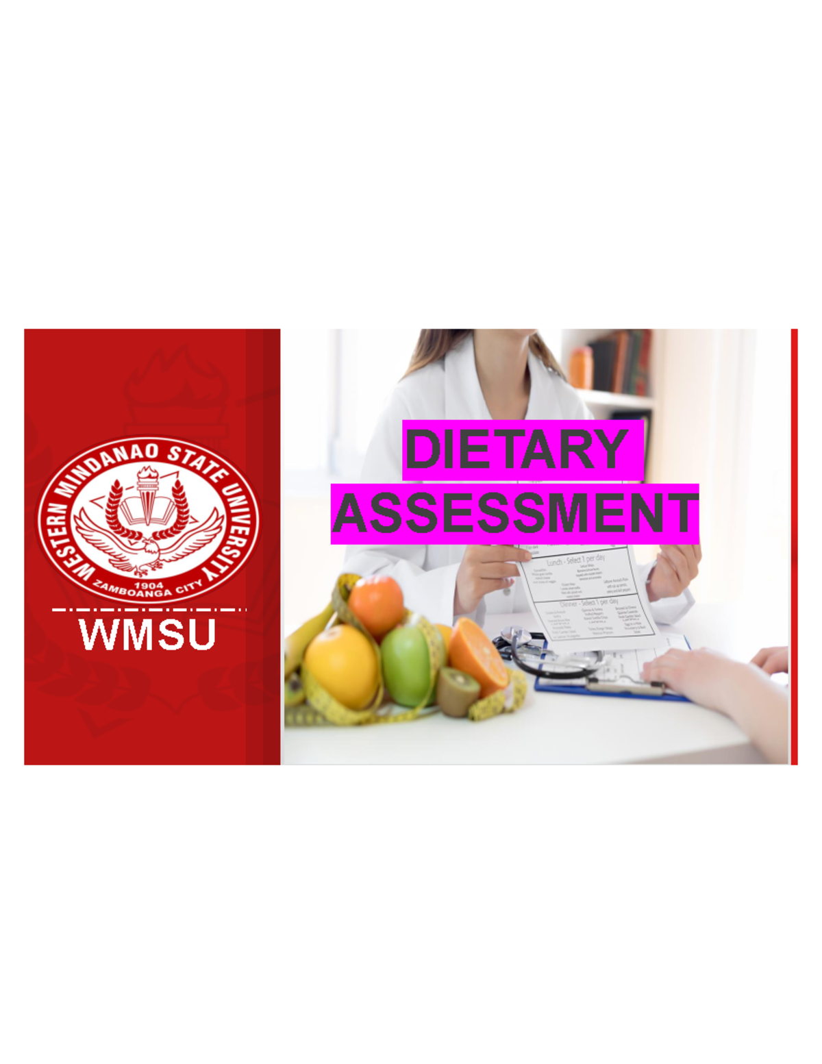 MENU PLANNING BASIC NUTRITION - WMSU DIETARY ASSESSMENT WHAT IS DIETARY ...