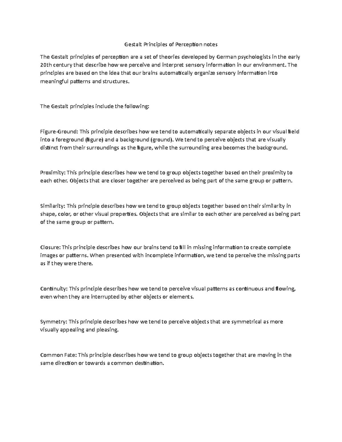 Gestalt Principles of Perception notes - The principles are based on ...