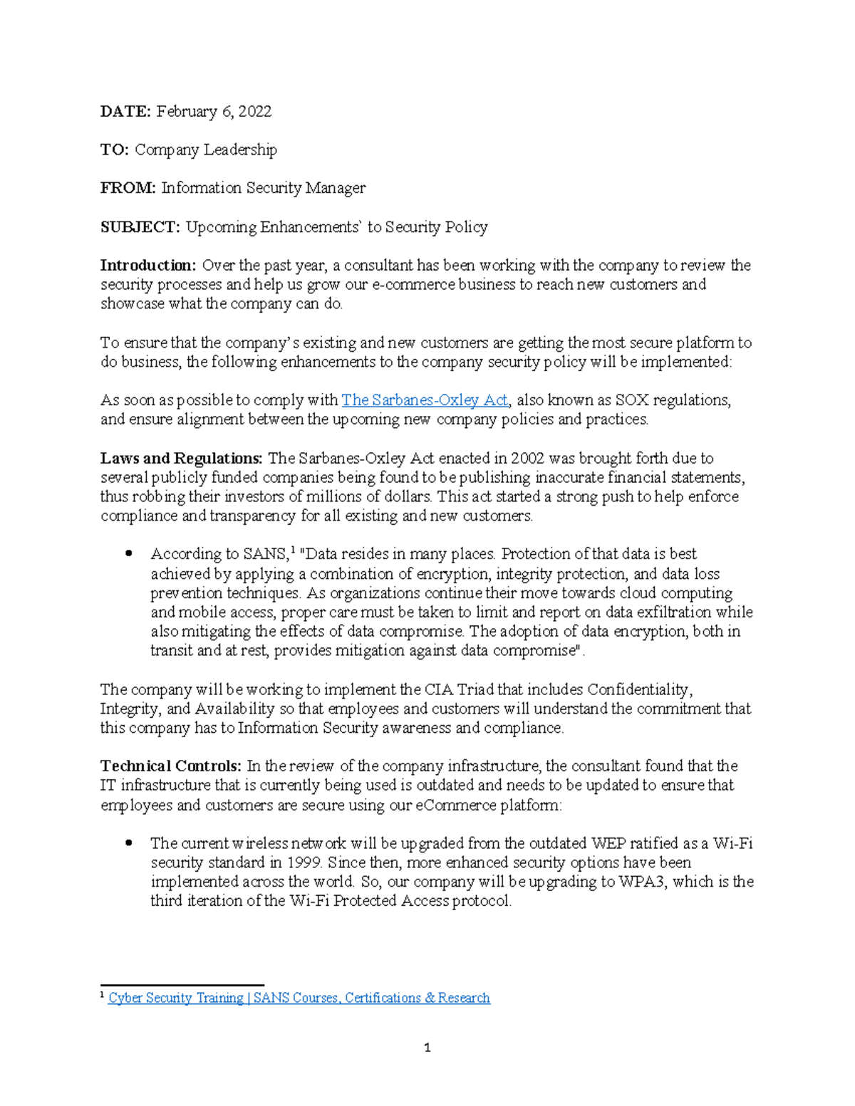IT 253 Project One Memo G Zimmermann - DATE: February 6, 2022 TO ...