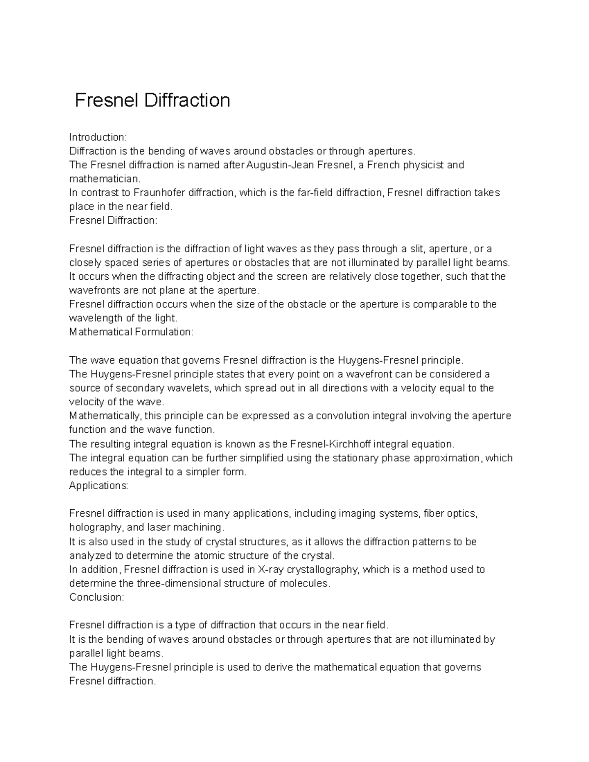 General Physics III (PHY-2040) Lecture 37 - Fresnel Diffraction - Fresnel Diffraction ...