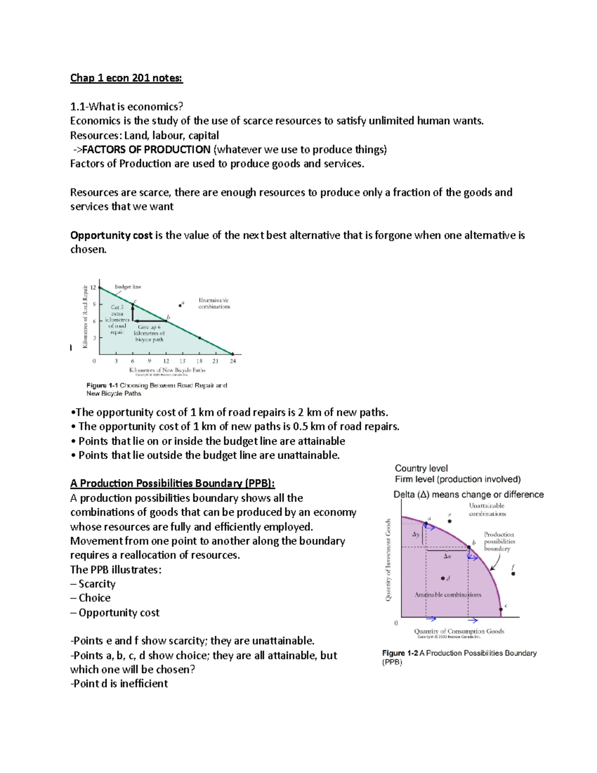 Chap 1 econ 201 notes - Chap 1 econ 201 notes: 1-What is economics ...