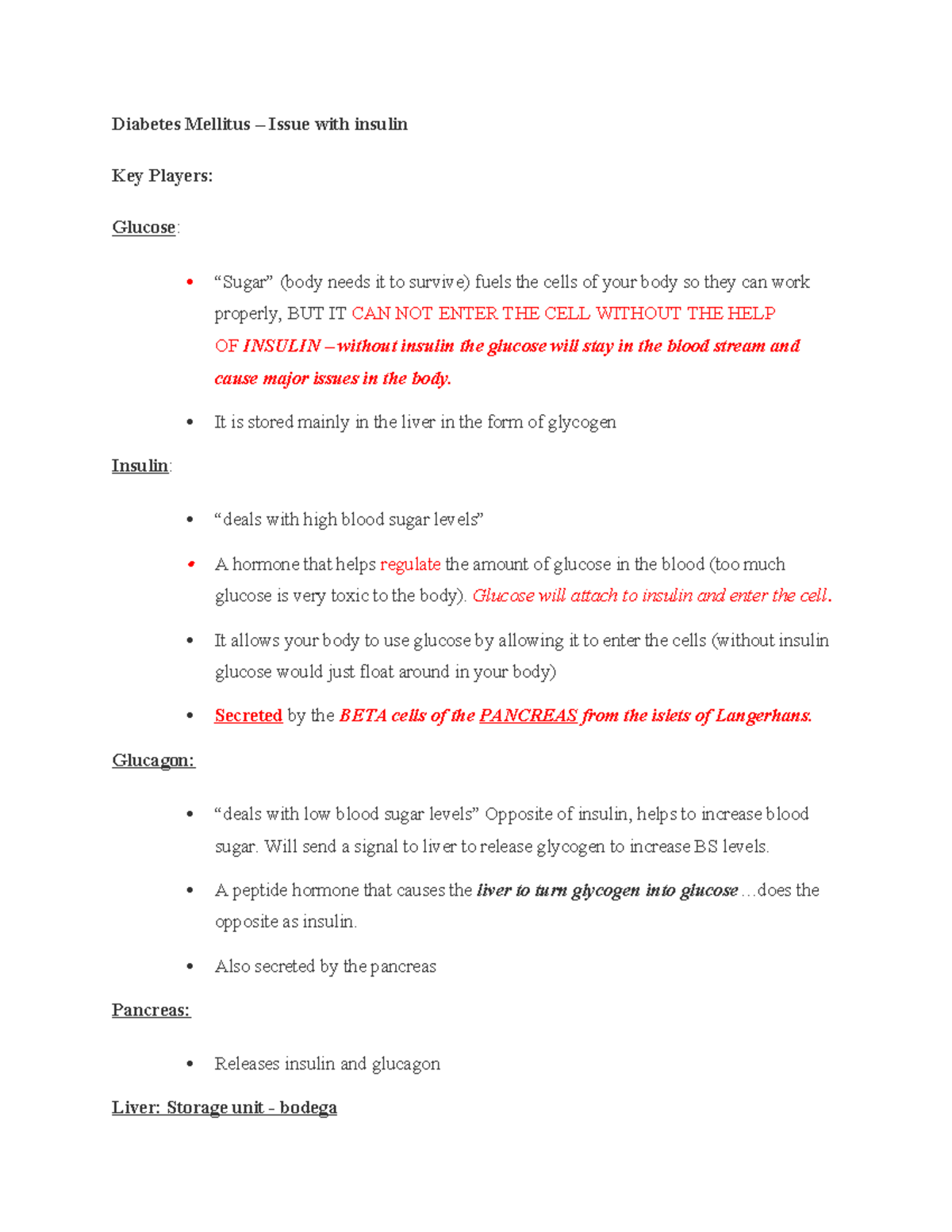 Diabetes Mellitus notes - Diabetes Mellitus – Issue with insulin Key ...
