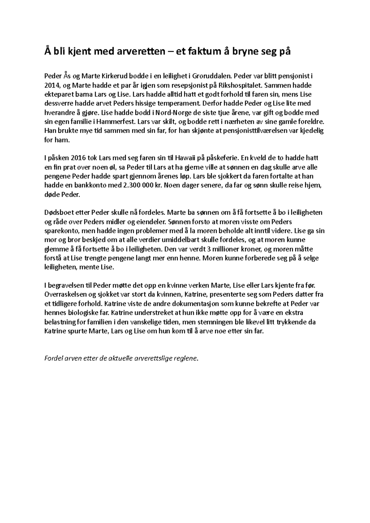 Å bli kjent med arveretten – et faktum å bryne seg på - Å bli kjent med ...