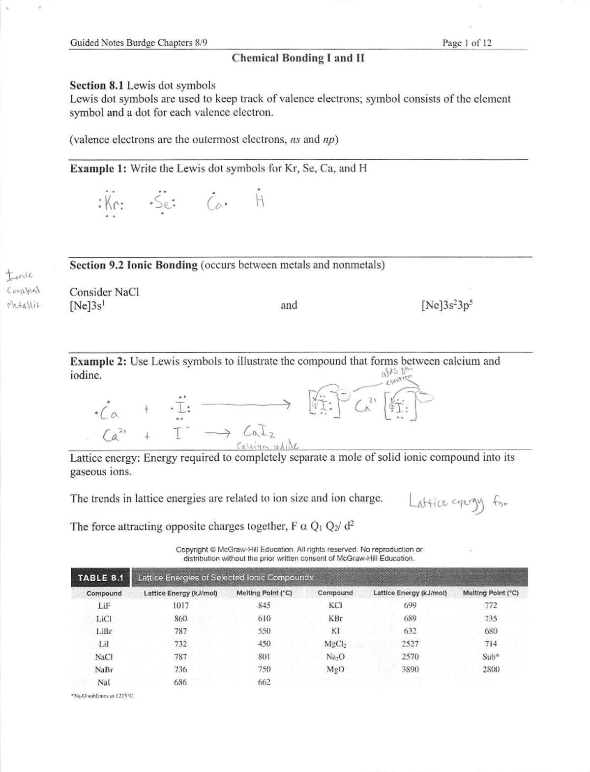 Completed Guided Notes - Guided Notes Burdge Chapters 8/ Chemical ...