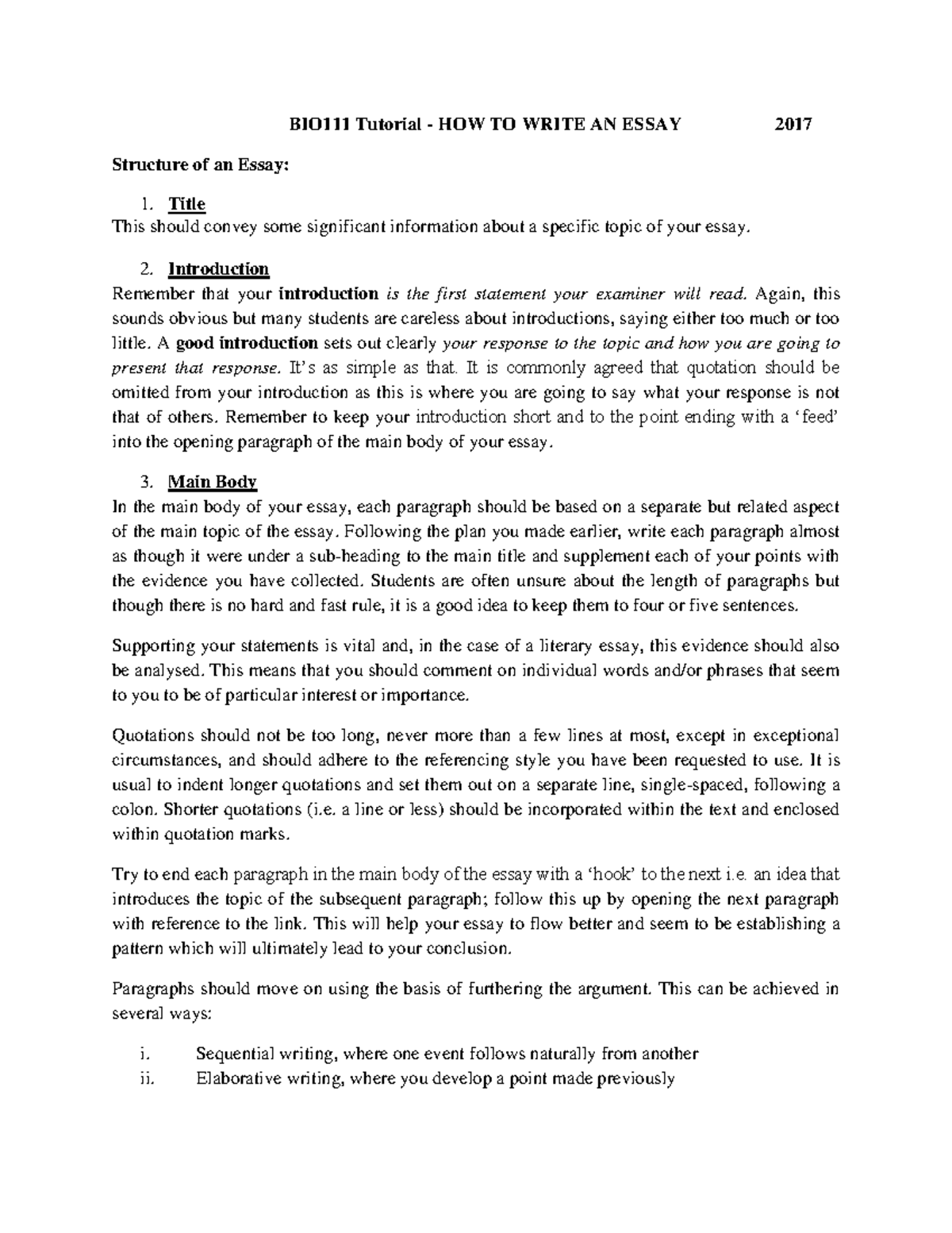 HOW TO Write AN Essay - BIO111 Tutorial - HOW TO WRITE AN ESSAY 2017 ...