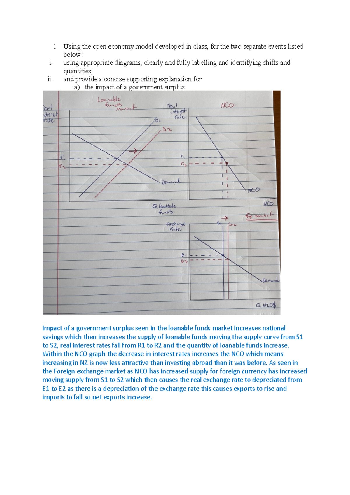 ECON112 Assignemnt 2 - Assignment 2 - Using the open economy model developed in class, for the ...