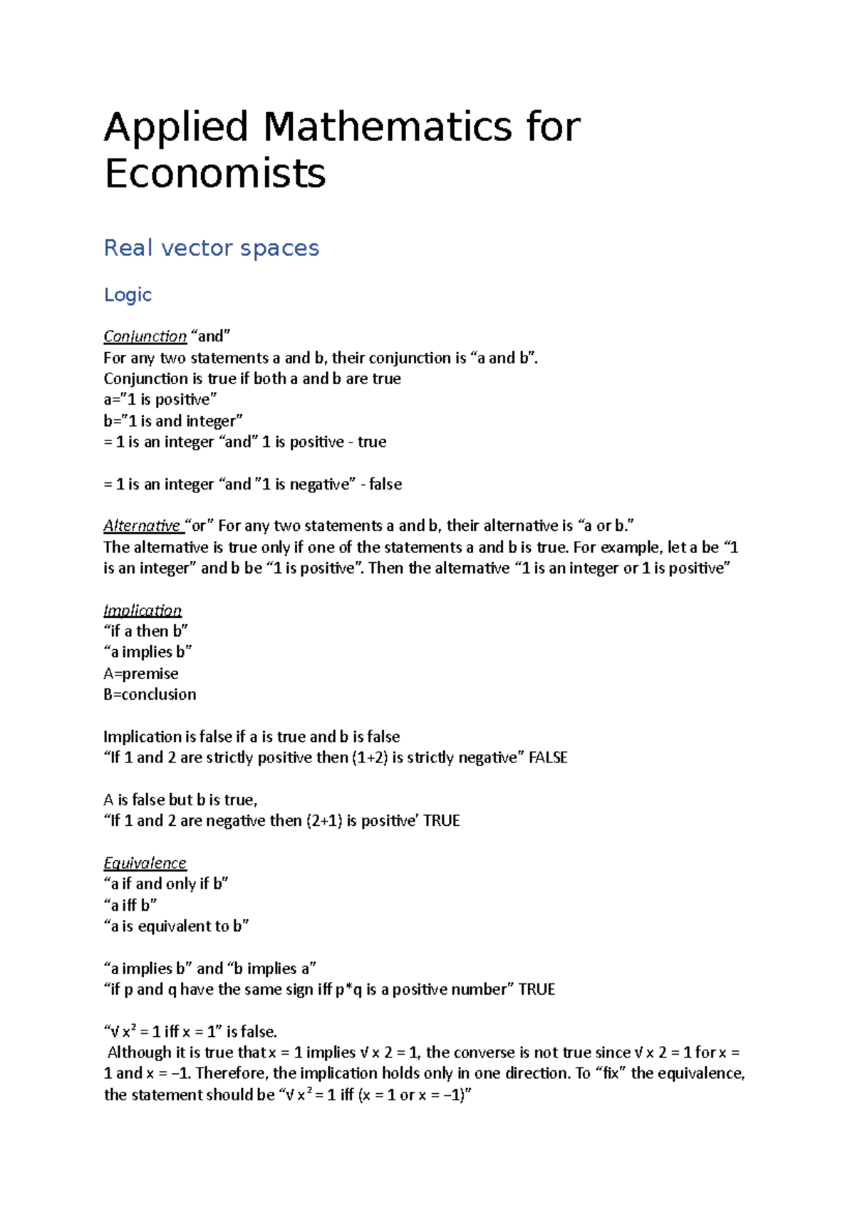 Applied Mathematics for Economists Notes - Applied Mathematics for ...