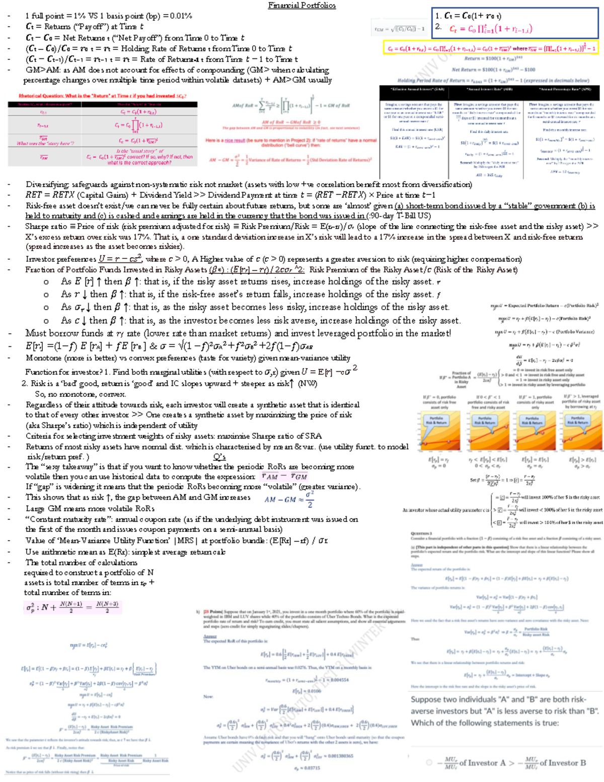 ECO204 Cheat Sheet Test 3 - Financial Portfolios 1 full point = 1% VS 1 ...