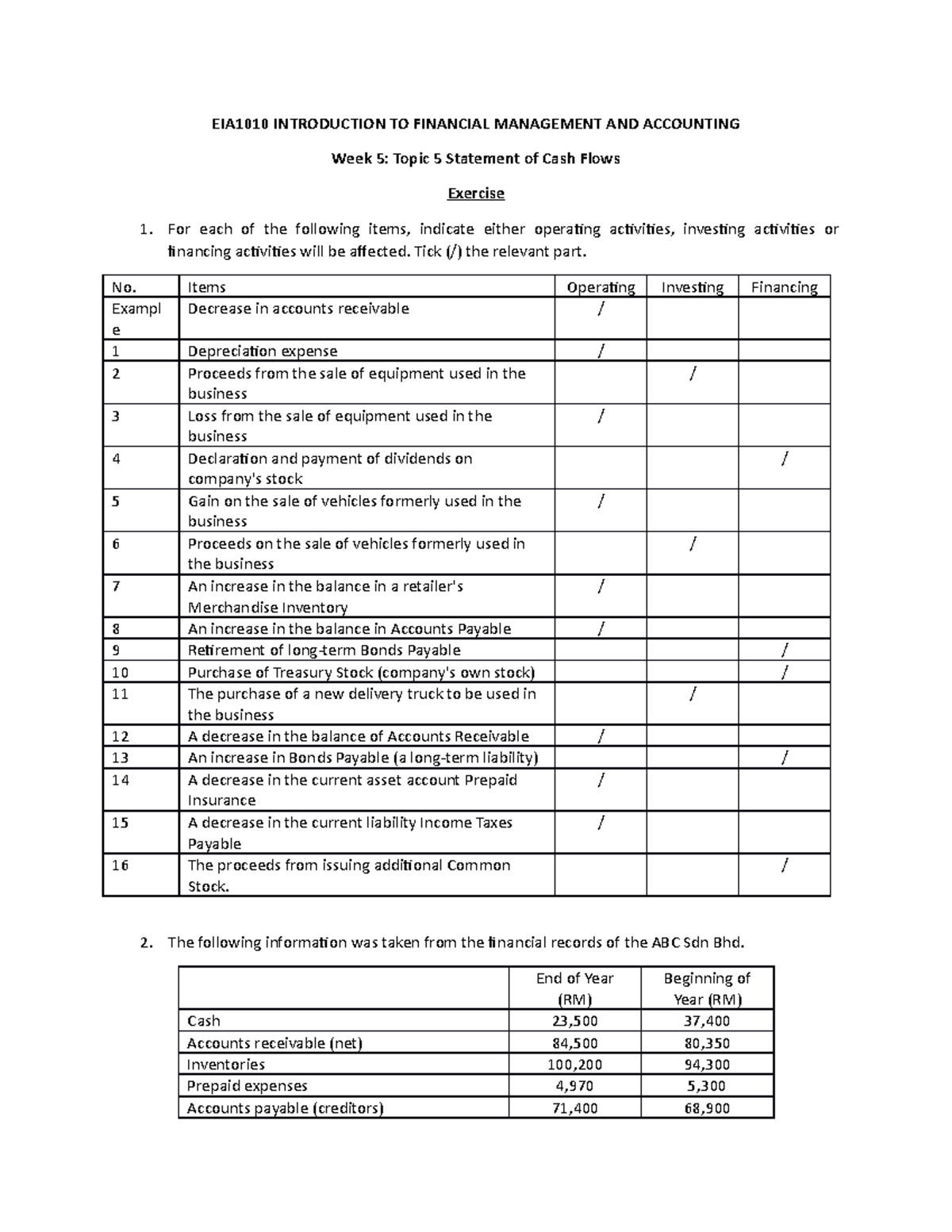 Exercise Topic 5 - tutorial geng - EIA1010 INTRODUCTION TO FINANCIAL ...