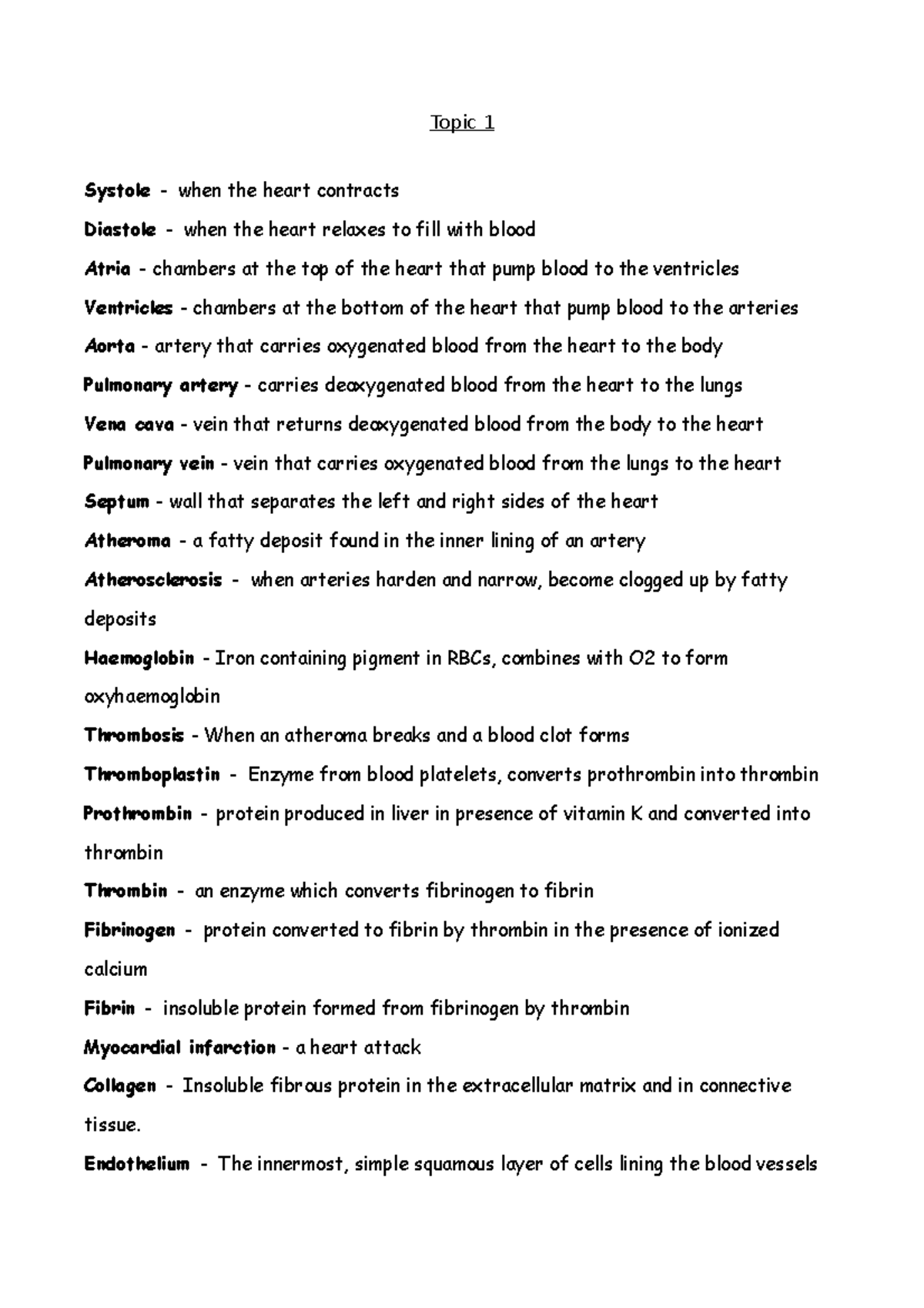 Topic-1-glossary - topic 1 glossary a level biology SNAB - Topic 1 Systole - when the heart ...