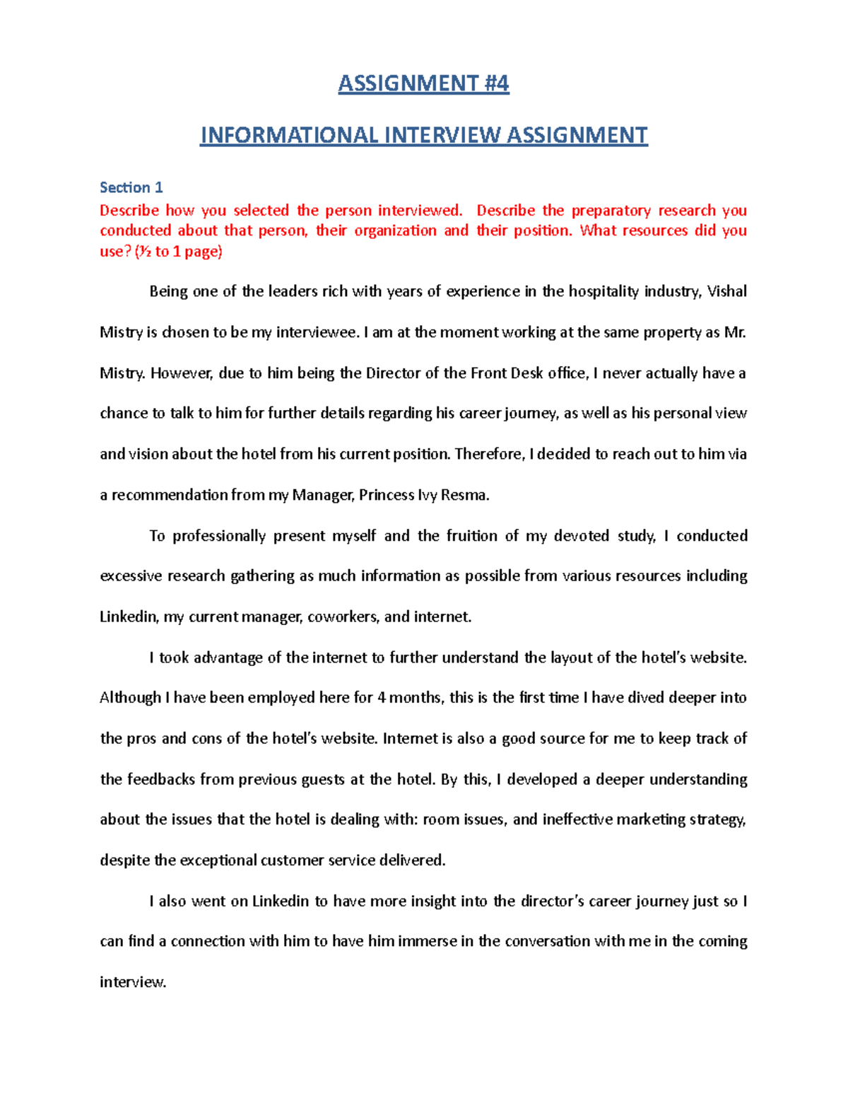 Assignment #4- Informational Interview - ASSIGNMENT INFORMATIONAL ...