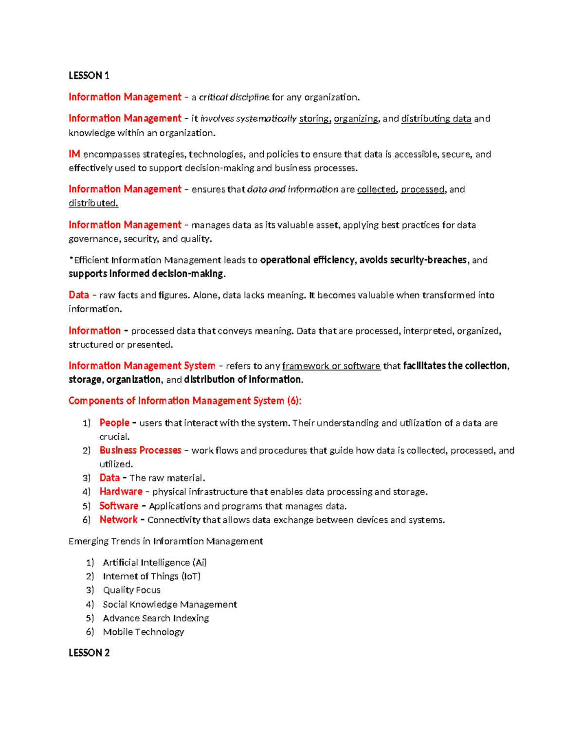 Info-Management Reviewer(Lesson 1-4) - LESSON 1 Information Management ...