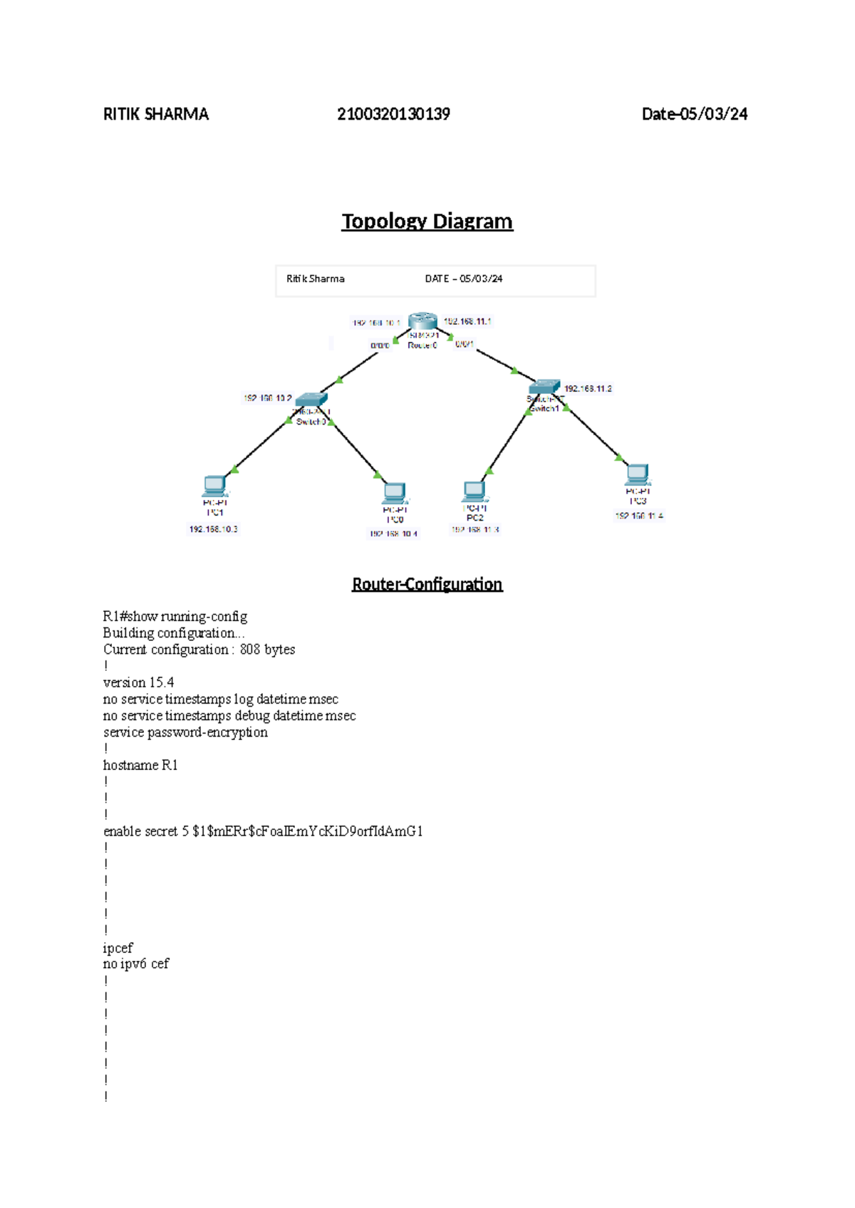 Ritik 222 - RITIK SHARMA 2100320130139 Date-05/03/ Topology Diagram ...