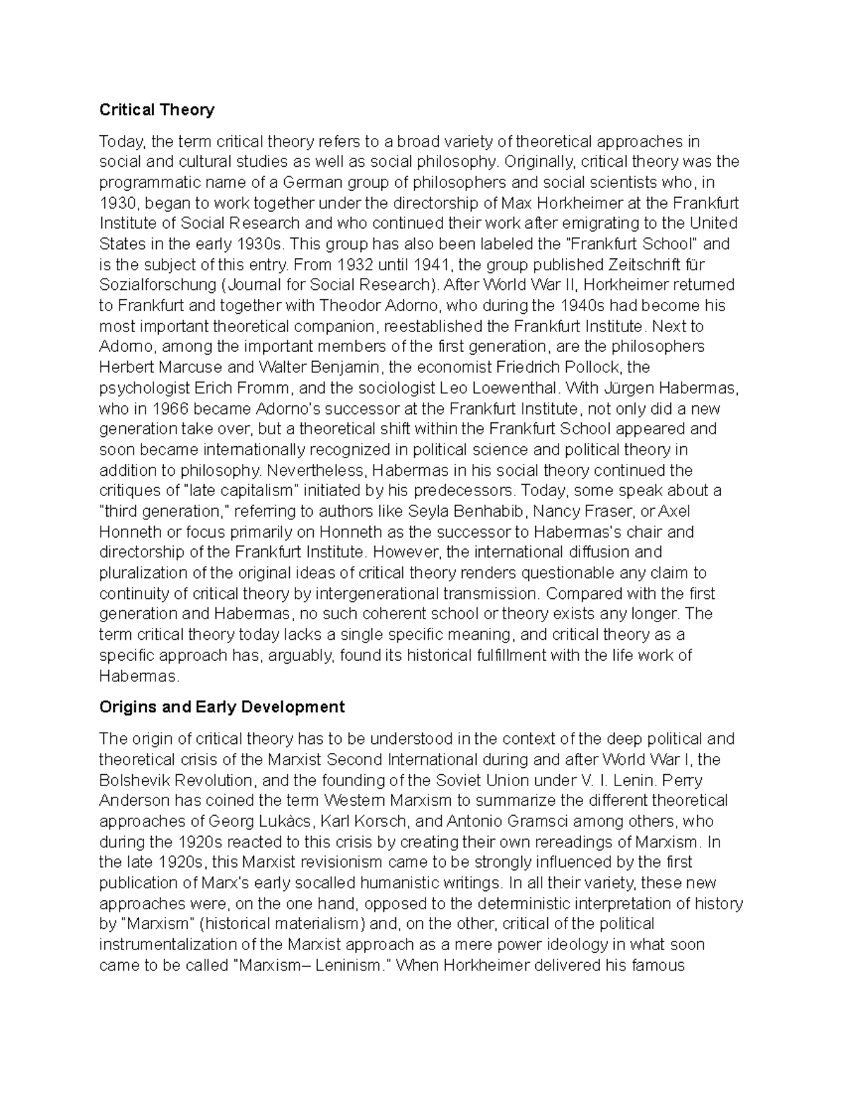 Critical Theory - Critical Theory Today, the term critical theory ...