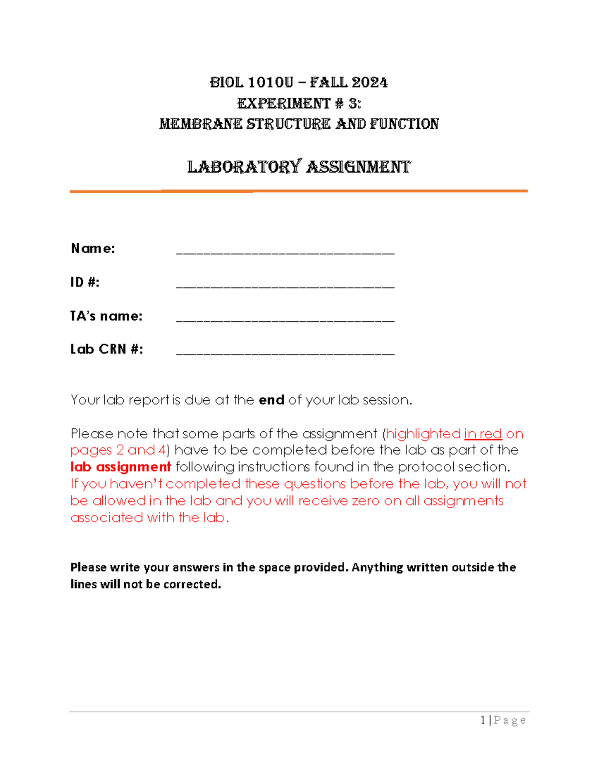 Lab 3 - Assignment - Membranes. - F2024 - BIOL 1010U – FALL 2024 ...