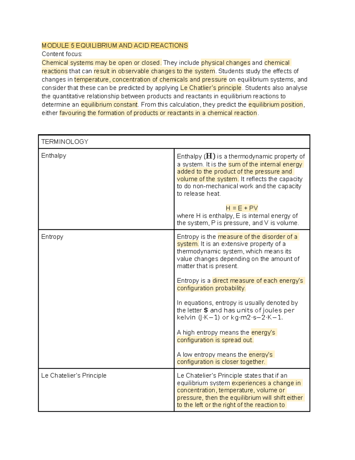 Chemistry Notes - 2020 - MODULE 5 EQUILIBRIUM AND ACID REACTIONS ...