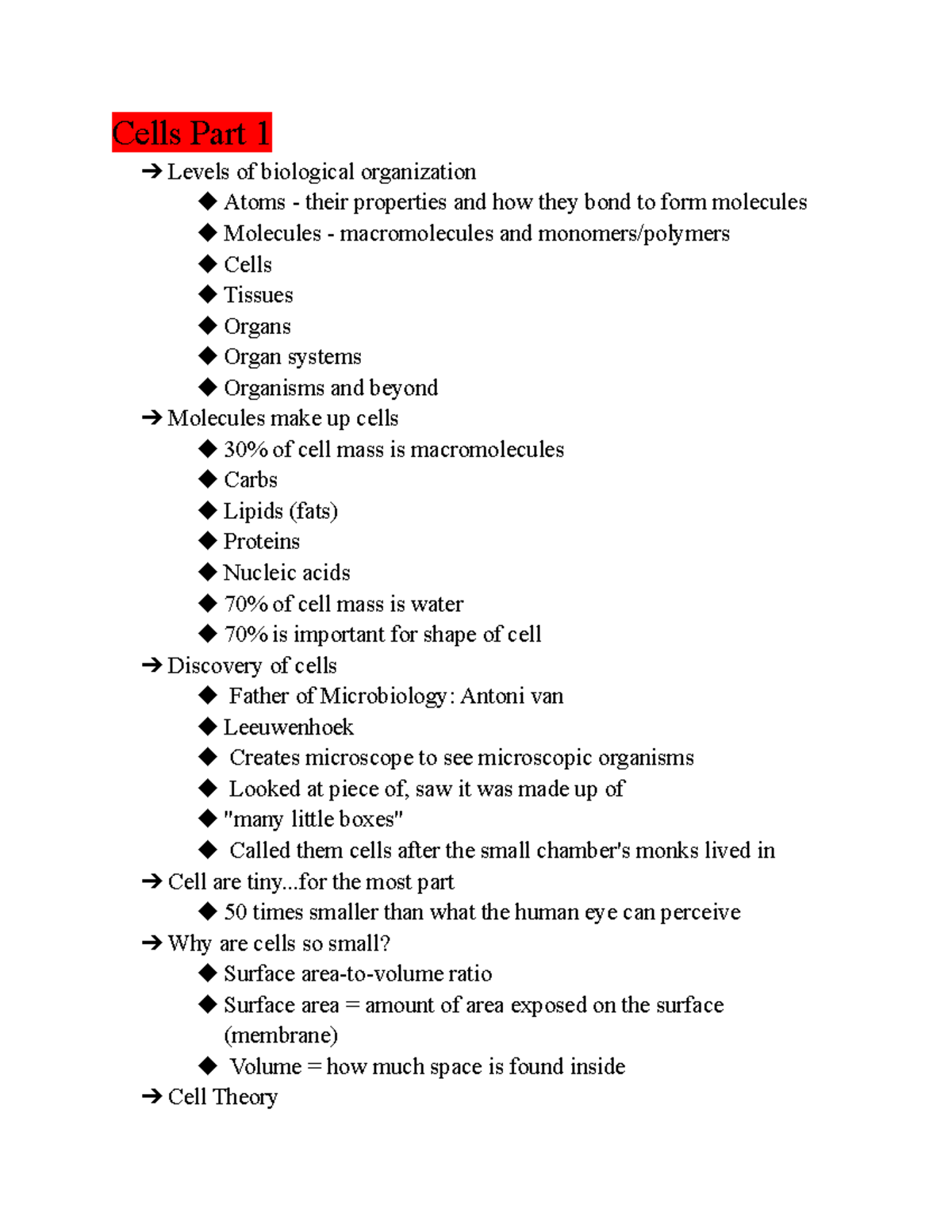 Intro to biology Cells Part 1 - Cells Part 1 Levels of biological ...