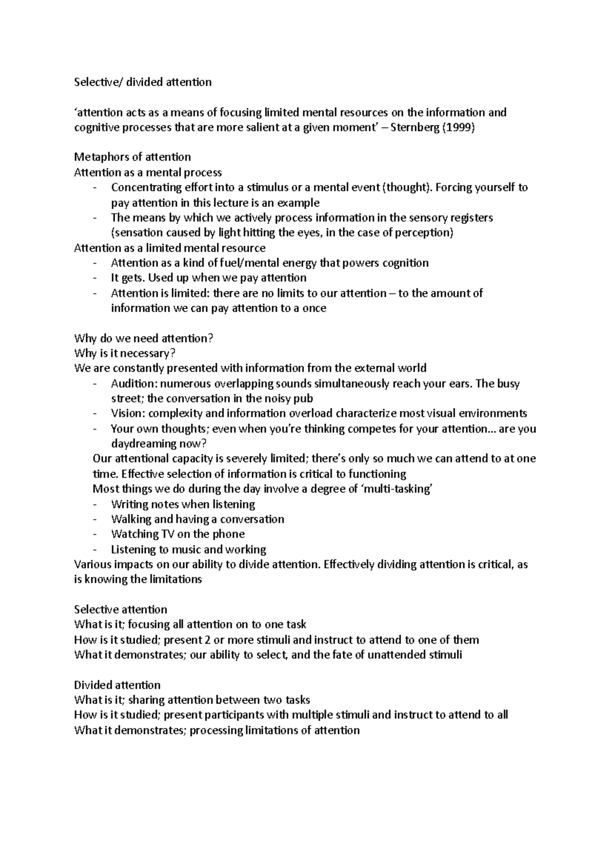 Lecture 4 Selective Attention Selective Divided Attention ‘attention Acts As A Means Of