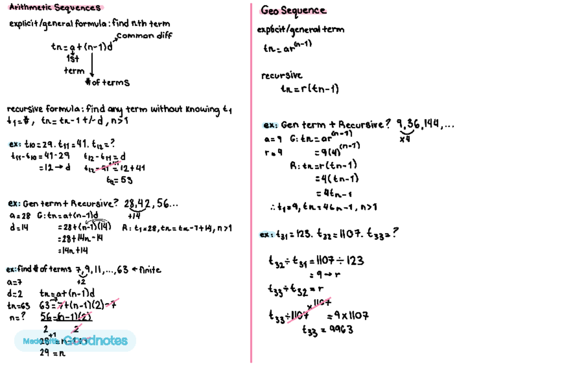 Unit 7 math notes - Arithmetic Sequences Geo Sequence formula: find nth ...