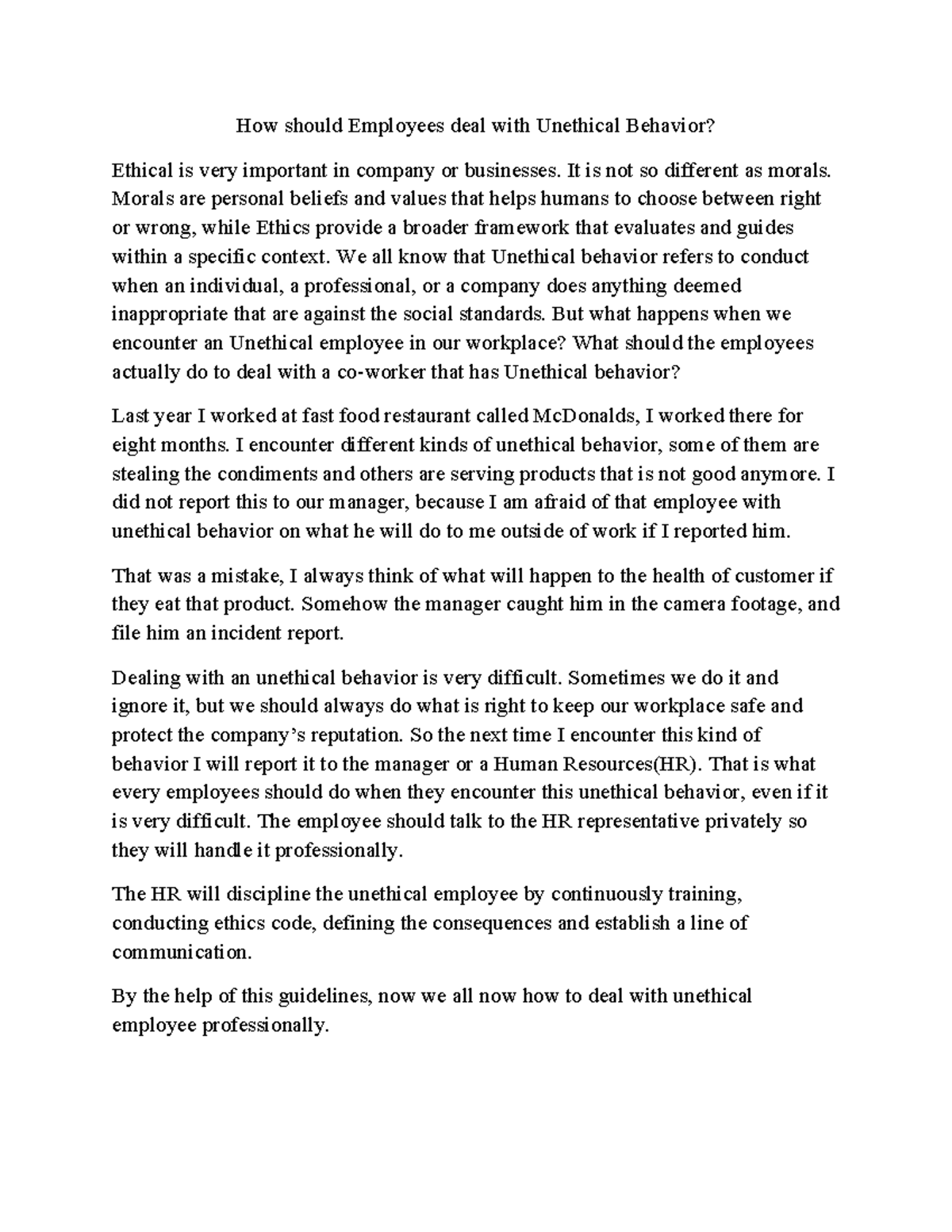 How should Employees deal with Unethical Behavior-dolot - How should ...