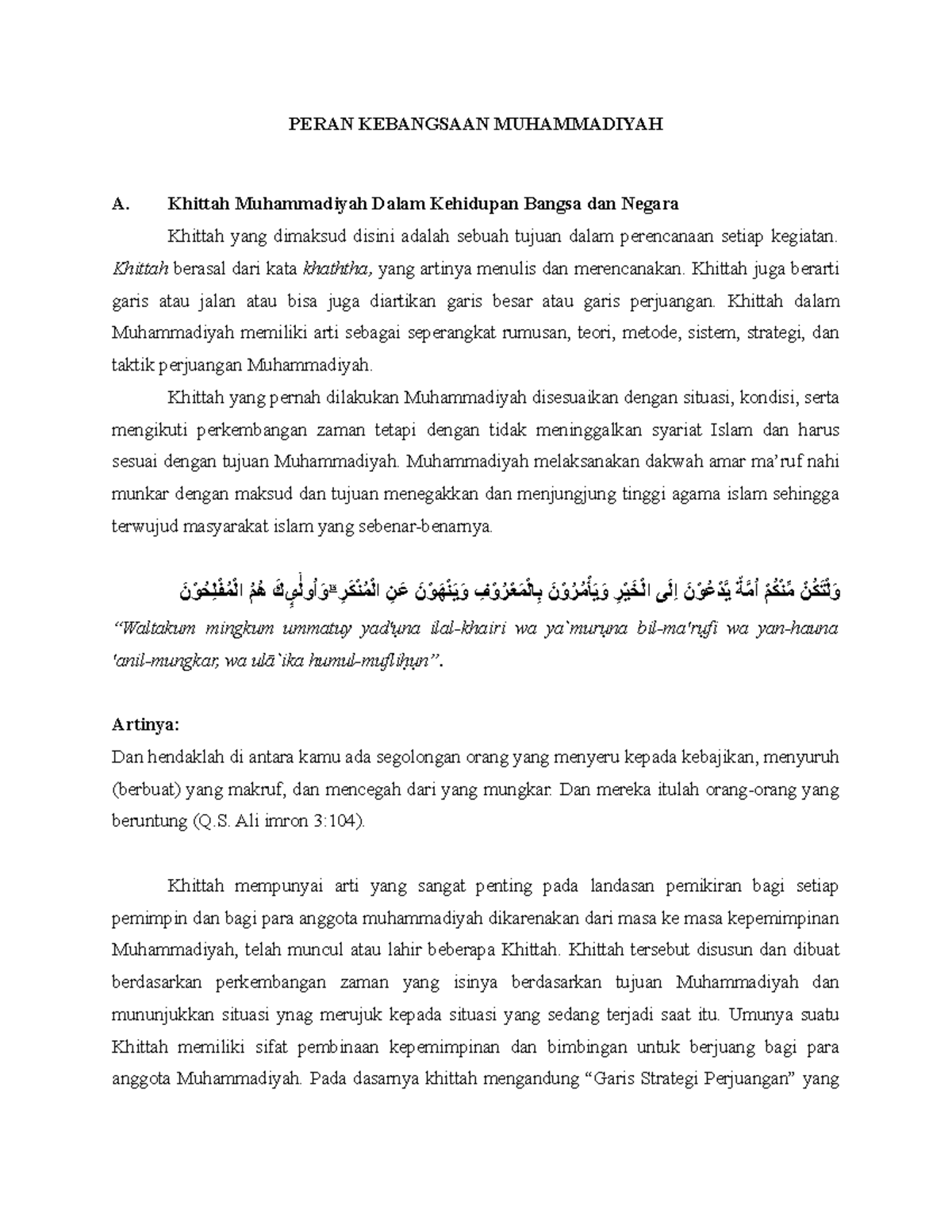 Peran Kebangsaan Muhammadiyah - PERAN KEBANGSAAN MUHAMMADIYAH A ...